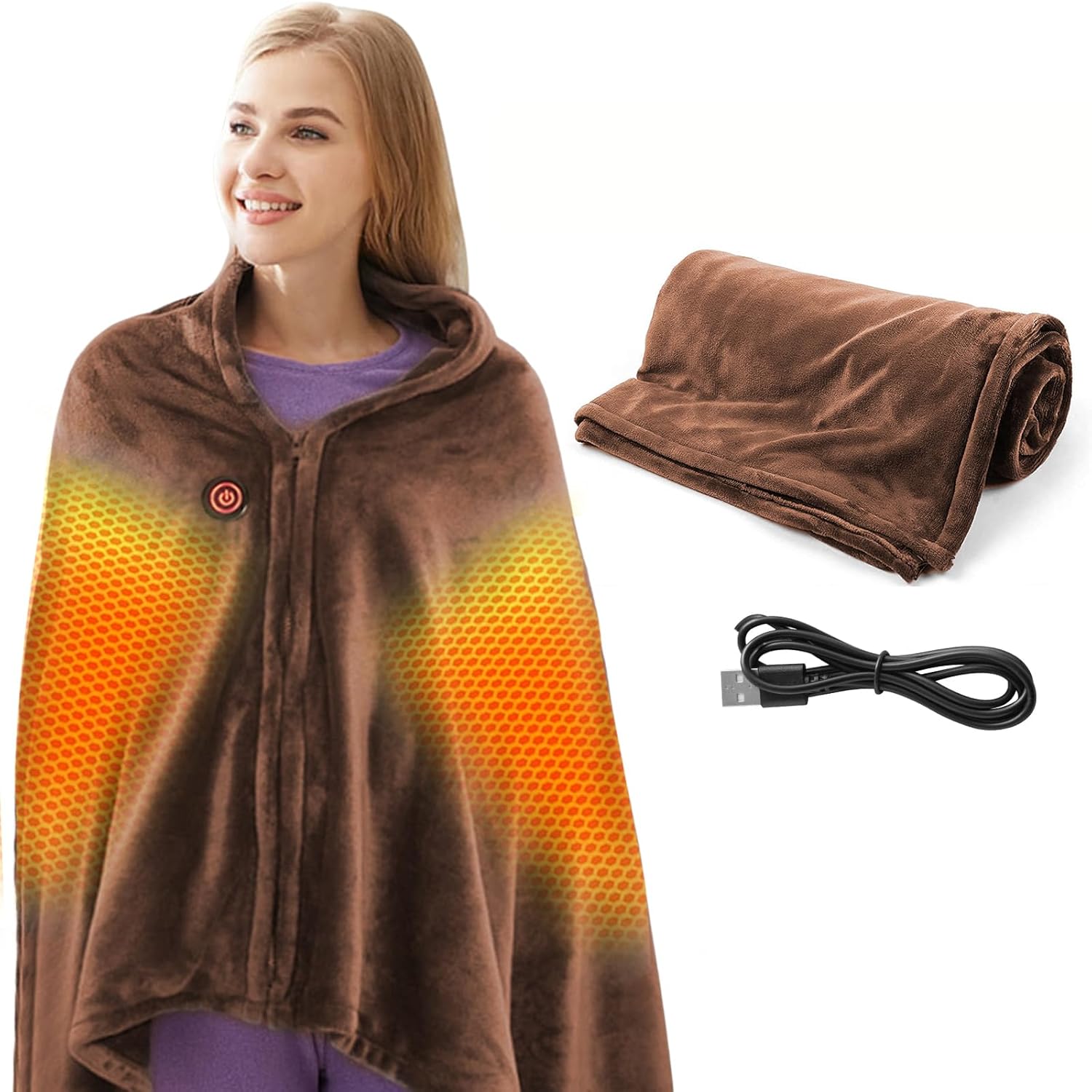 Amazon.com: Stranthother Electric Heated Plush Wrap Blanket 5V USB ...