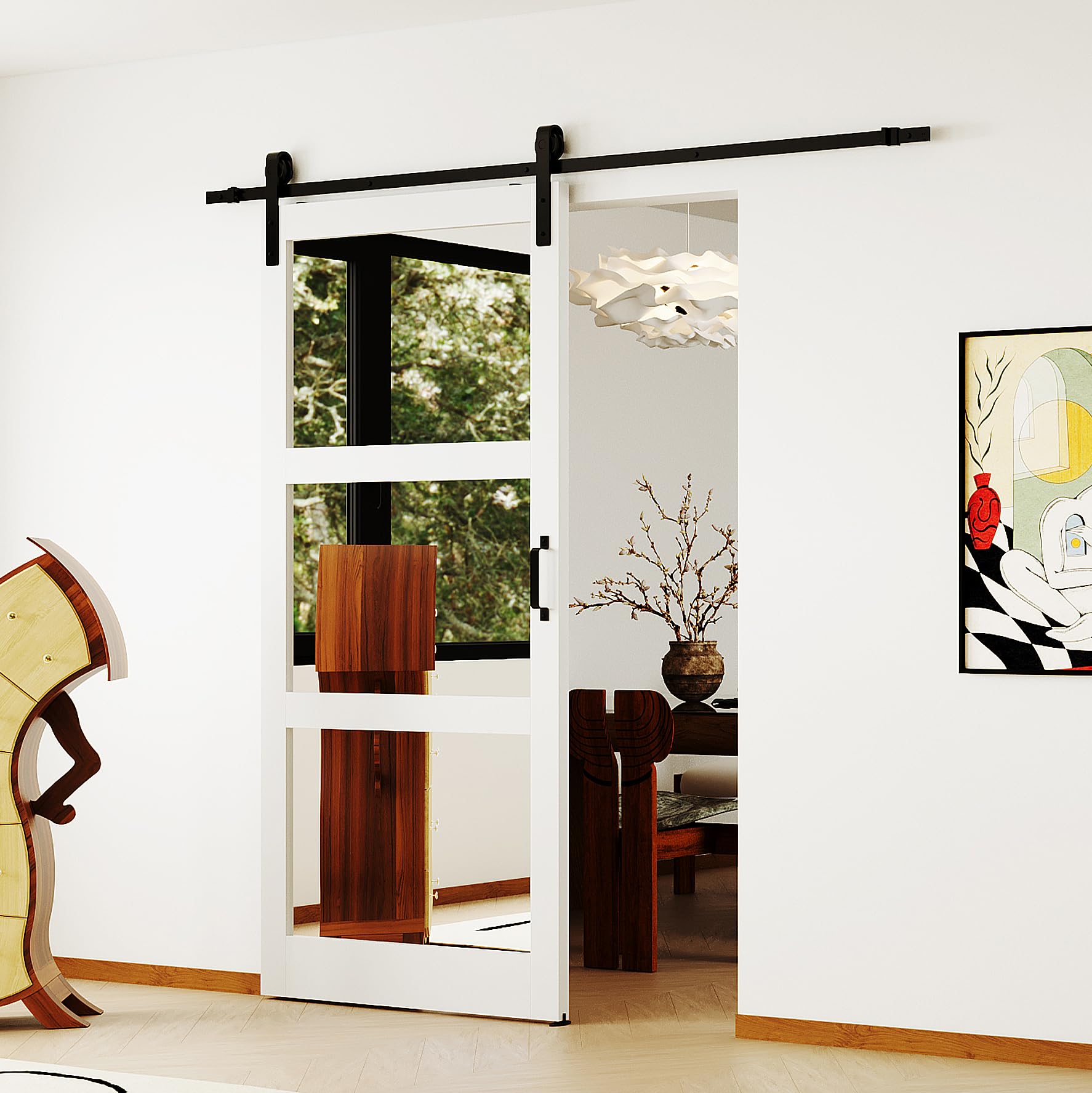 Amazon.com: SOLRIG Mirrored Barn Door 42in x 84in, 3 Lites Mirror Panel ...