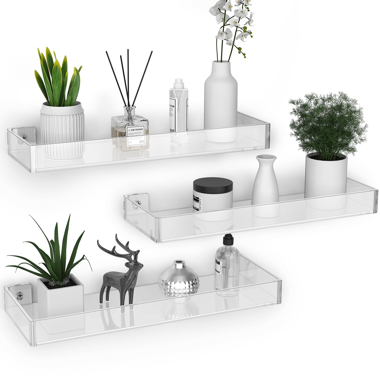 Snapklik.com : NiHome Clear Acrylic Floating Shelves Set Of 3 Sizes ...