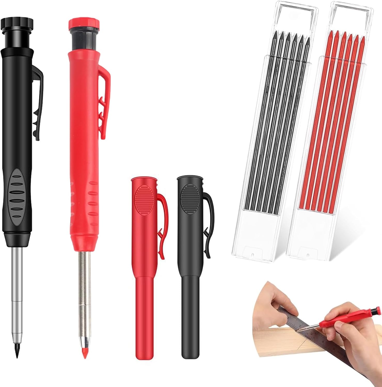 AFIODA 2 Pack Carpenters Pencil Mechanical Pencil Set, Deep Hole Marker ...