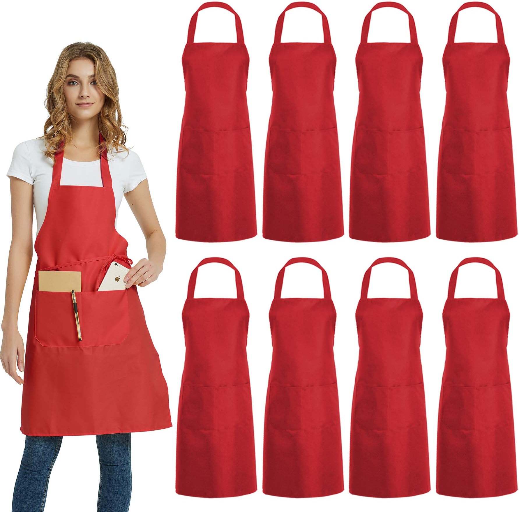 Amazon.com: LOYHUANG Total 6PCS Red Aprons Bulk for Women Unisex Plain ...