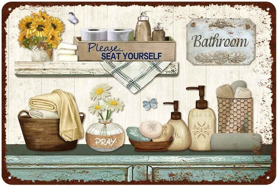 Amazon.com : Vintage Farmhouse Bathroom Metal Tin Signs Rustic Flower ...