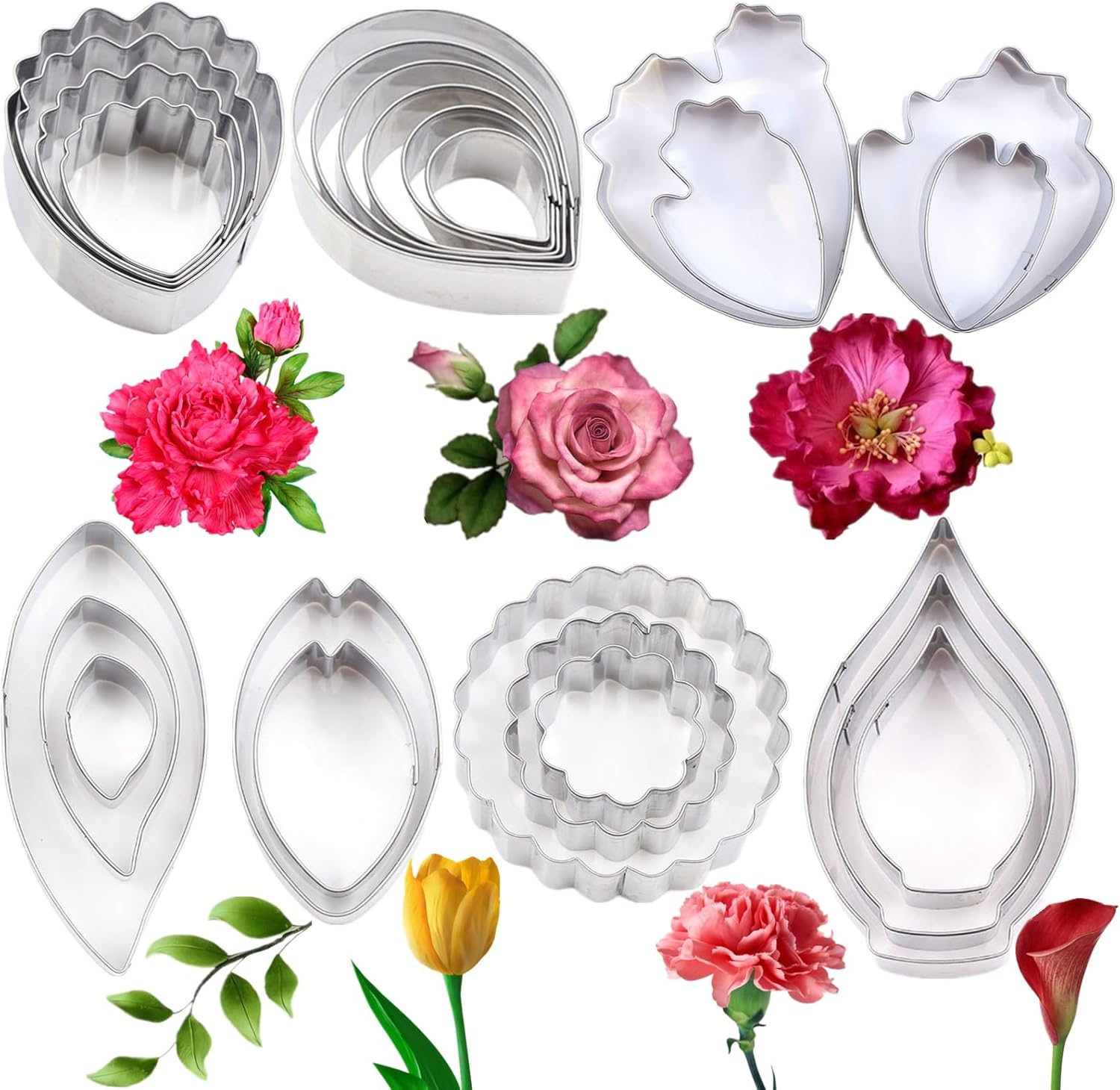 Amazon.com: 25pc Stainless Steel Gum Paste Cutter Set - Fondant Flower ...