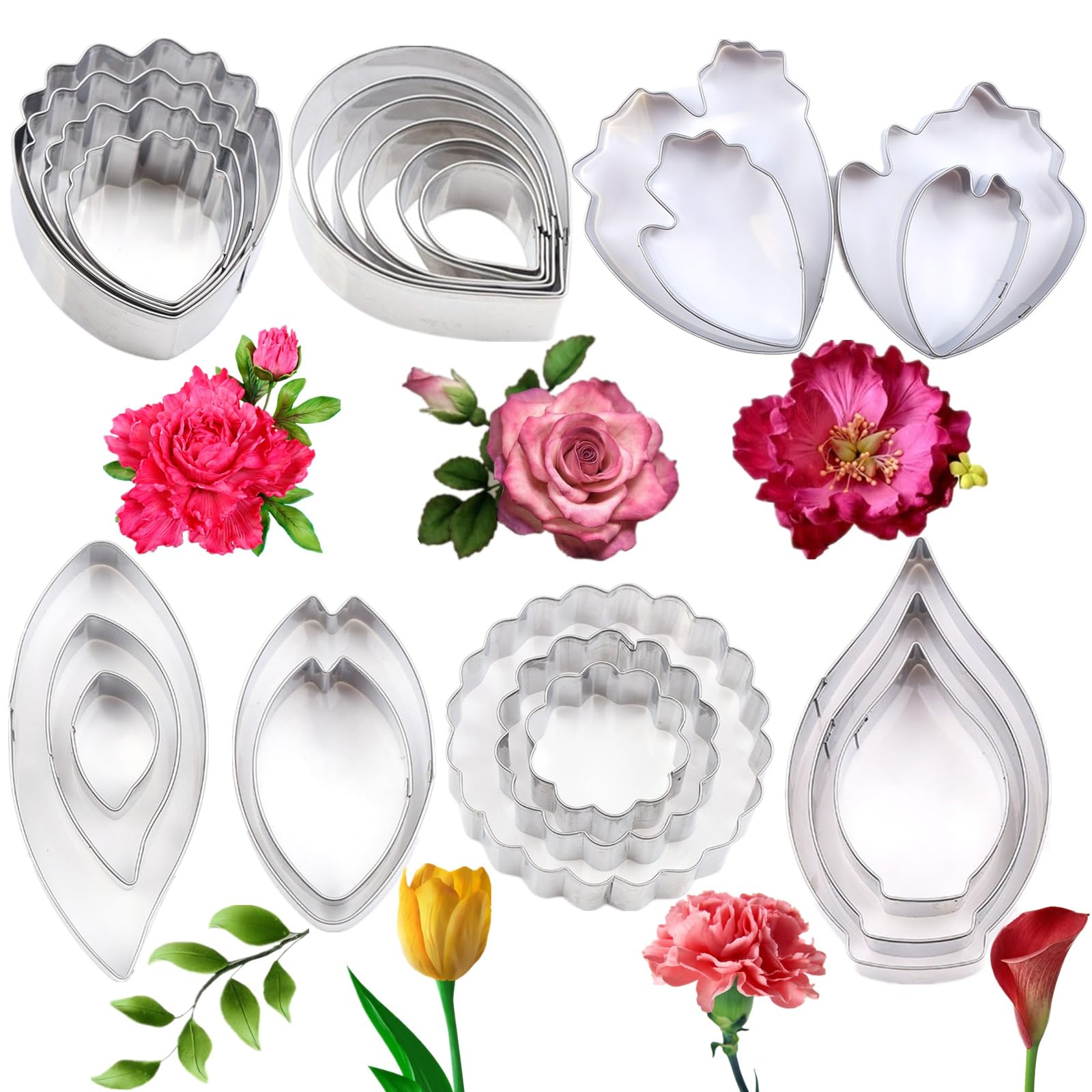 Amazon.com: 25Pcs Stainless Steel Gum Paste Flower and Leaf Cutter Set ...