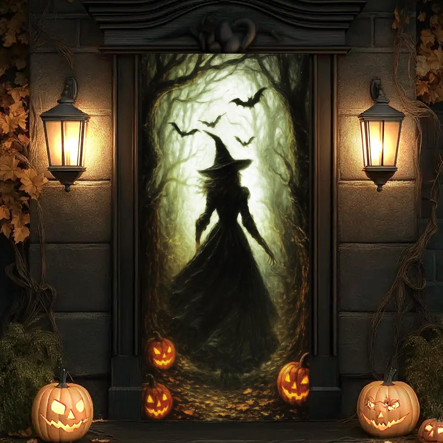 Amazon.com: Halloween Decorations Door Cover, Large Vintage Scary Witch ...