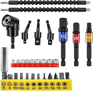Amazon.com: 30Pcs Flexible Drill Bit Extension Kit Quick Release Soft ...