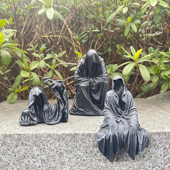 Amazon.com: Peibang Set of 3 Grim Reaper Sitting Statue + Half Robe ...