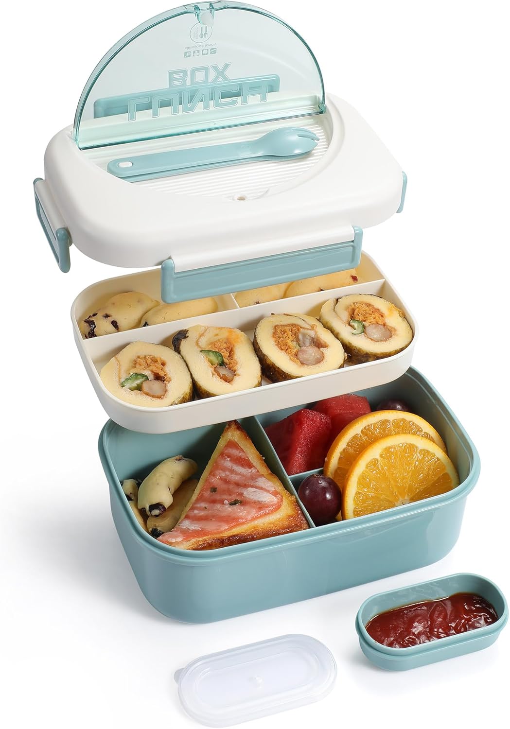 Meider Bento Lunch Box, 1200ml Bento Box with Spoon Fork Stackable 2 ...