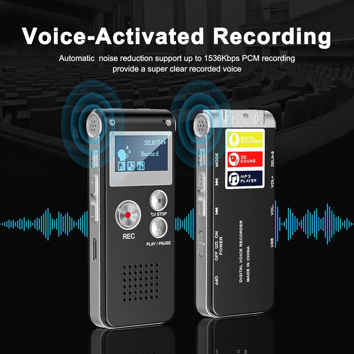 32GB Digital Voice Recorder with Playback – USB Rechargeable Dictaphone ...