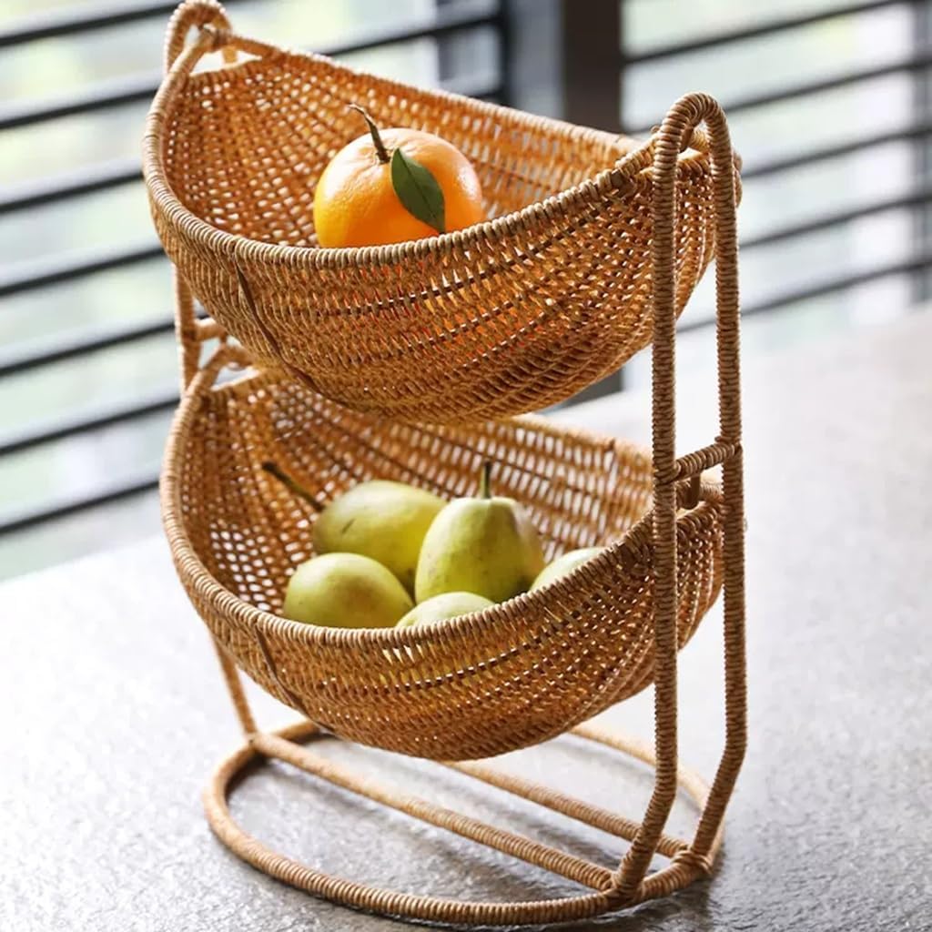 Amazon.com: 2 Tier Imitation Rattan Fruit Basket, Snack Storage Basket ...