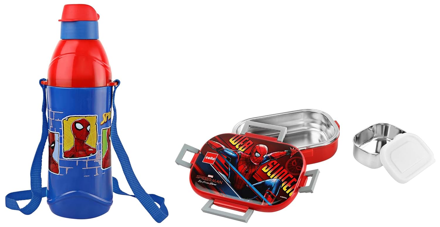 Buy Cello Feast Deluxe Lunch Box with Inner Steel, Spider Man Design ...
