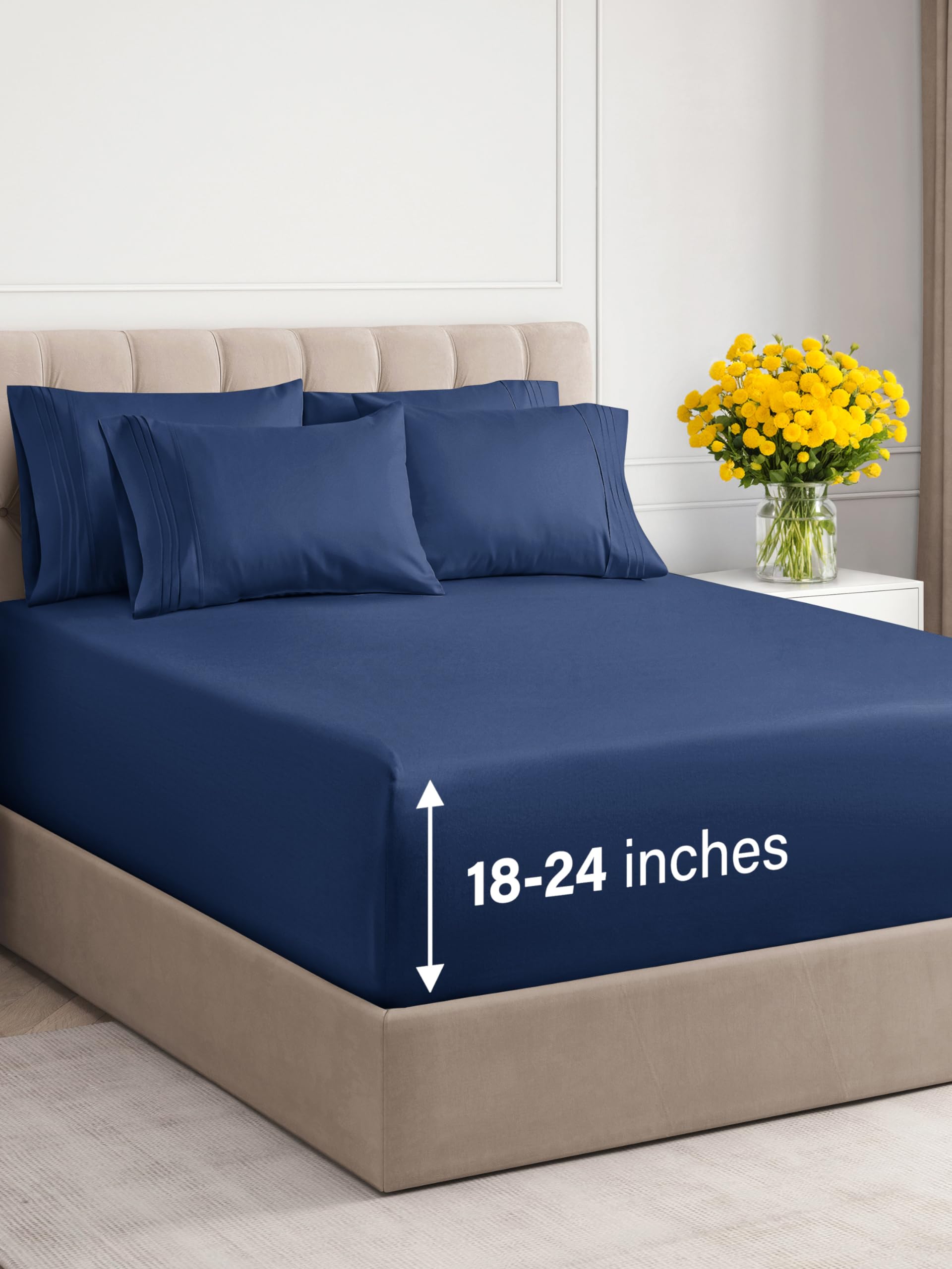Extra Deep King Sheet Set - 6 Piece Breathable & Cooling Sheets - Hotel ...