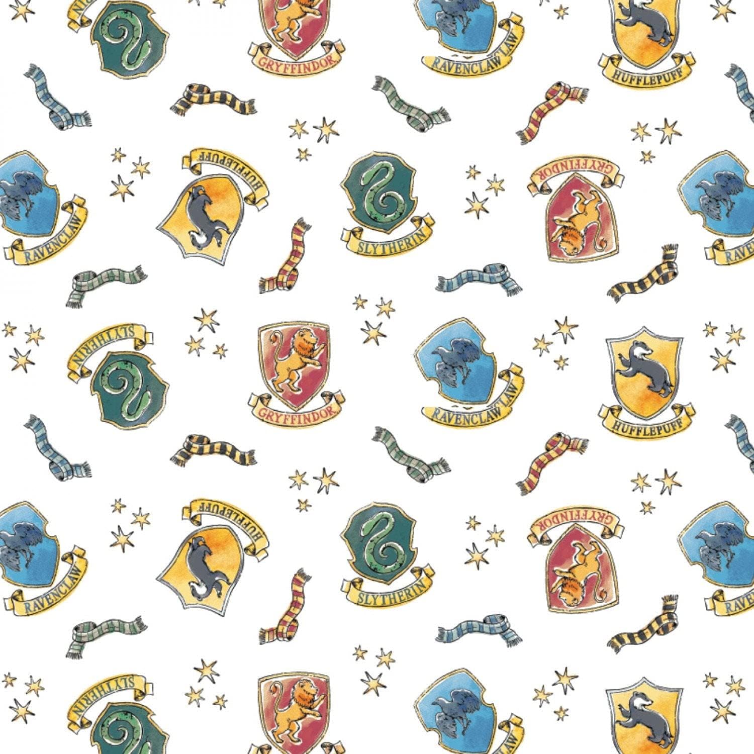 Amazon.com: Harry Potter Fabric Soft Wash Hogwarts in White 100% Cotton ...