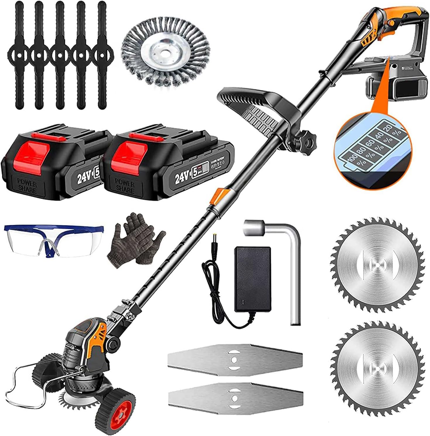 Electric Grass Trimmer 24V Cordless String Trimmer Wtih 2.6Ah Lithium ...