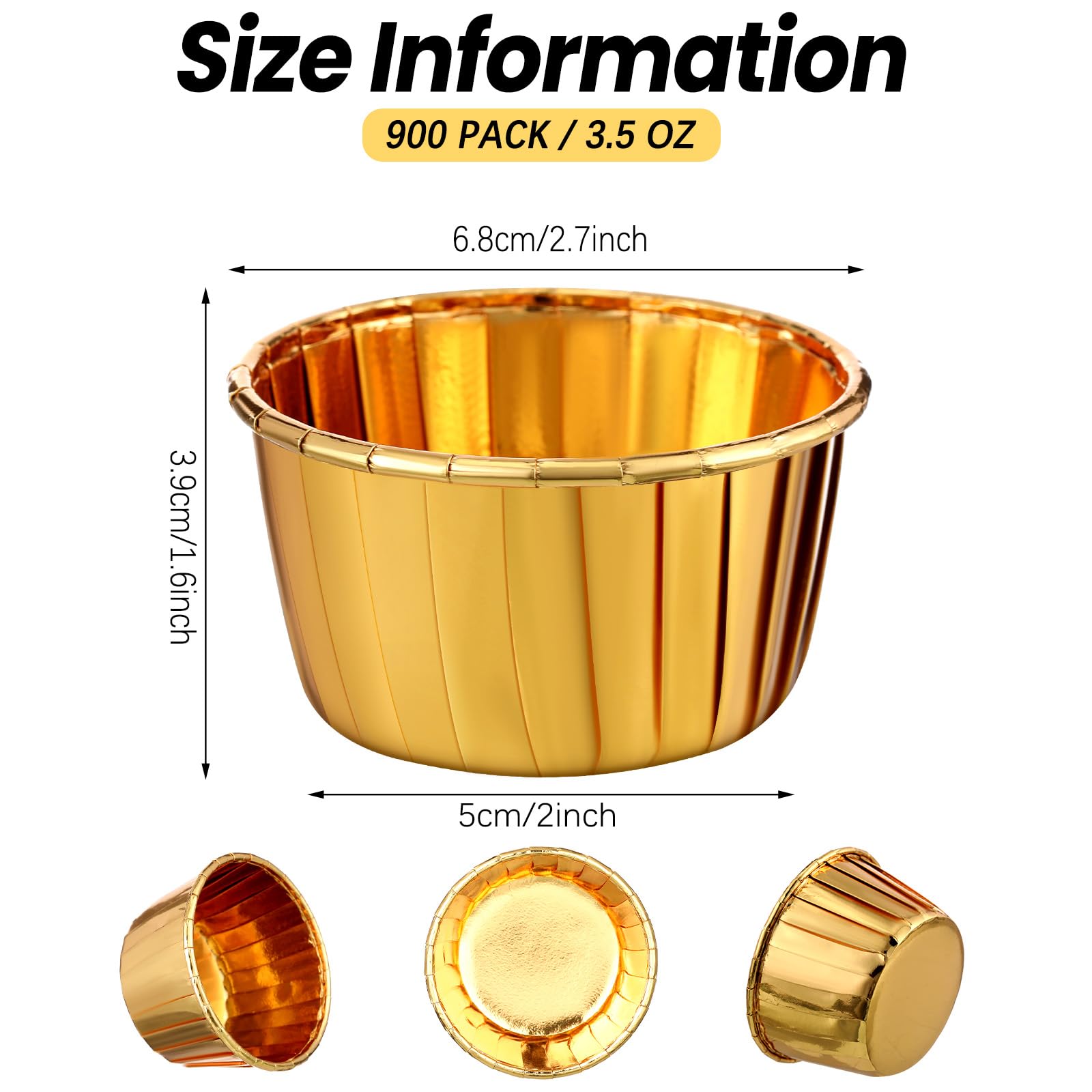 Bokon 900 Pack Foil Cupcake Liners Bulk 3.5 Oz Mini Disposable Aluminum ...