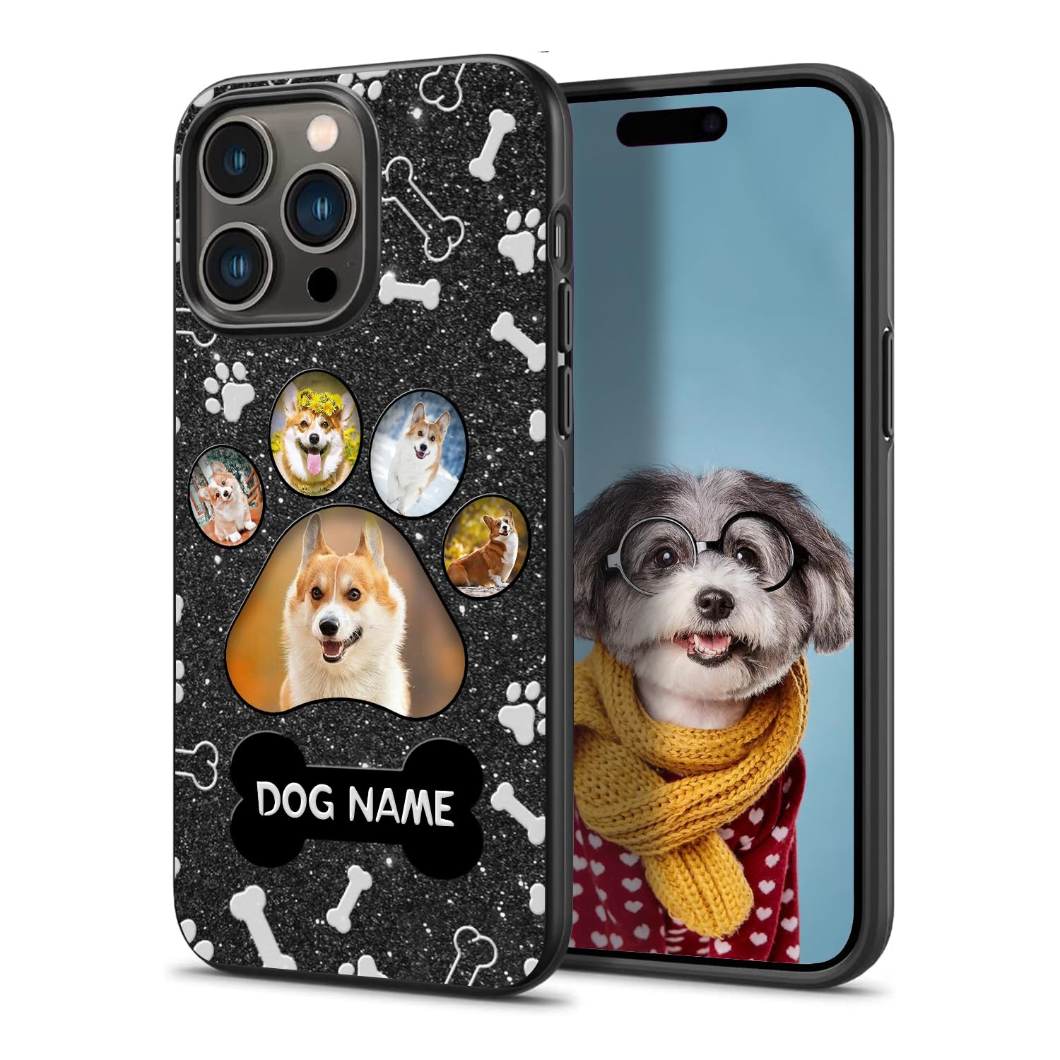 Amazon.com: Custom Pets Dog Photo Name Bones Dog Paw Print Photos Phone ...