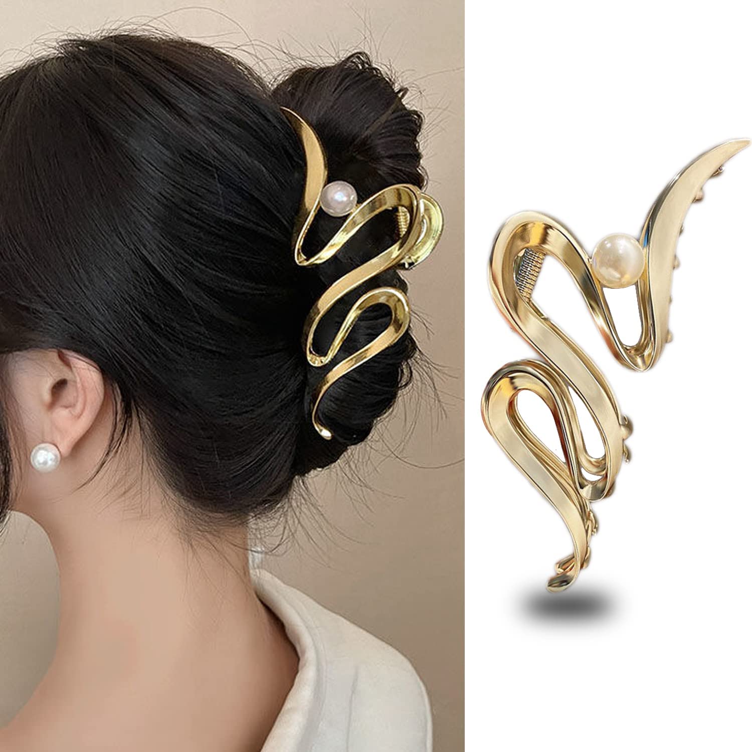 Amazon.com : 1Pcs Large Hair Claw Clips Metal Gold Snake Wave Hair ...