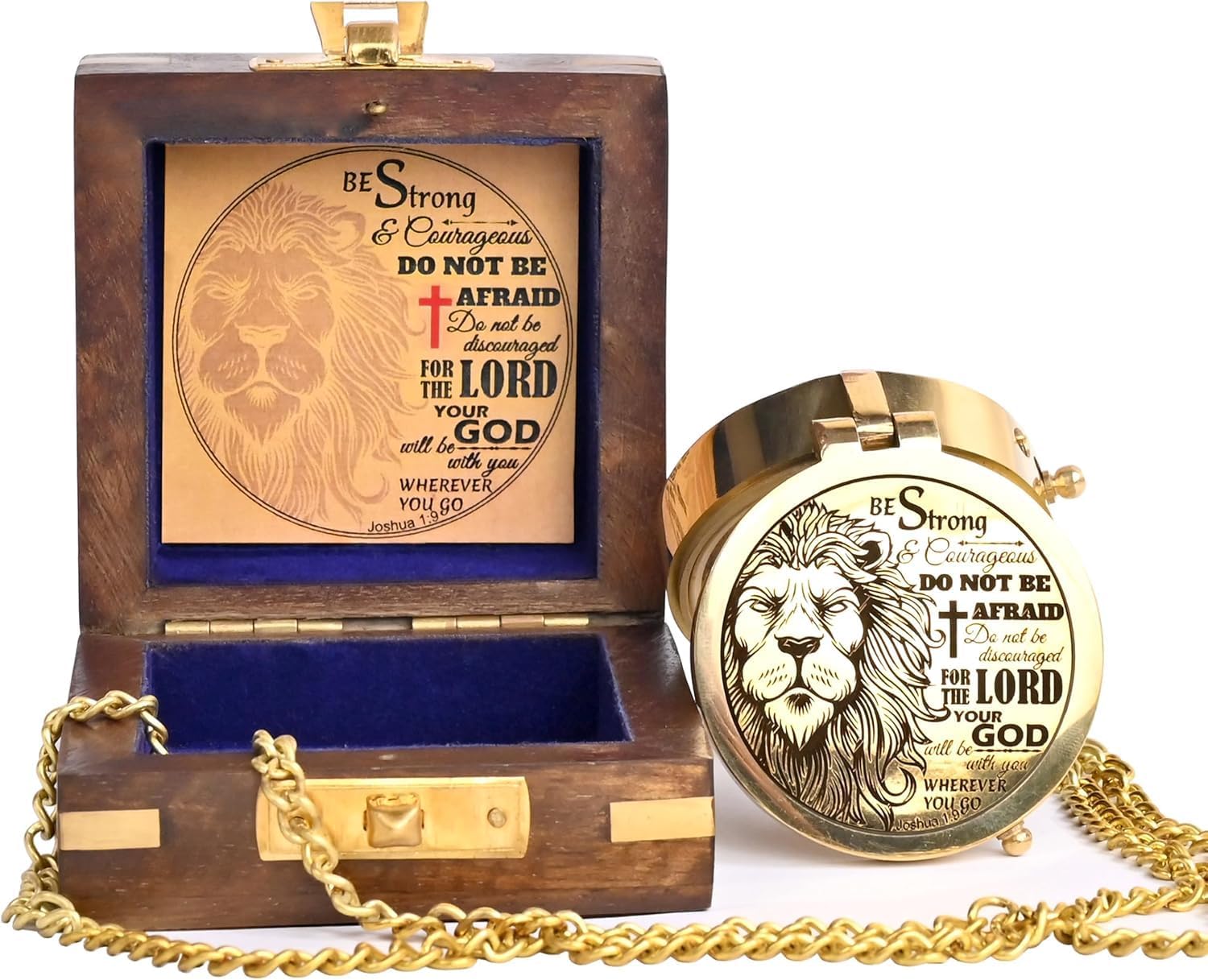 Amazon.com : Religious Brass Compass with Joshua 1:9 Scripture, Wood ...