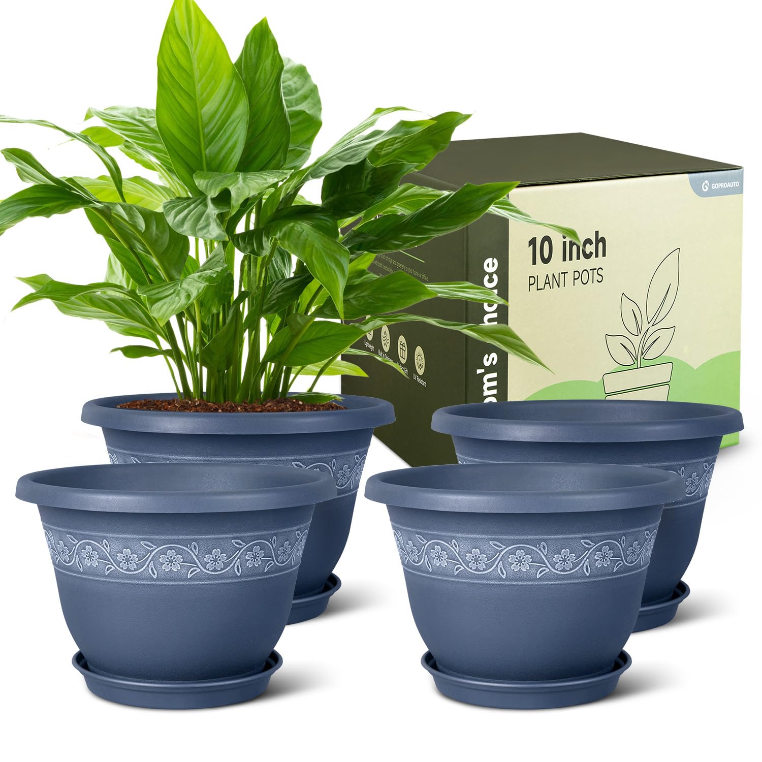 Amazon.com : Goproauto 10 Inch Plant Pots with Drainage Hole ...