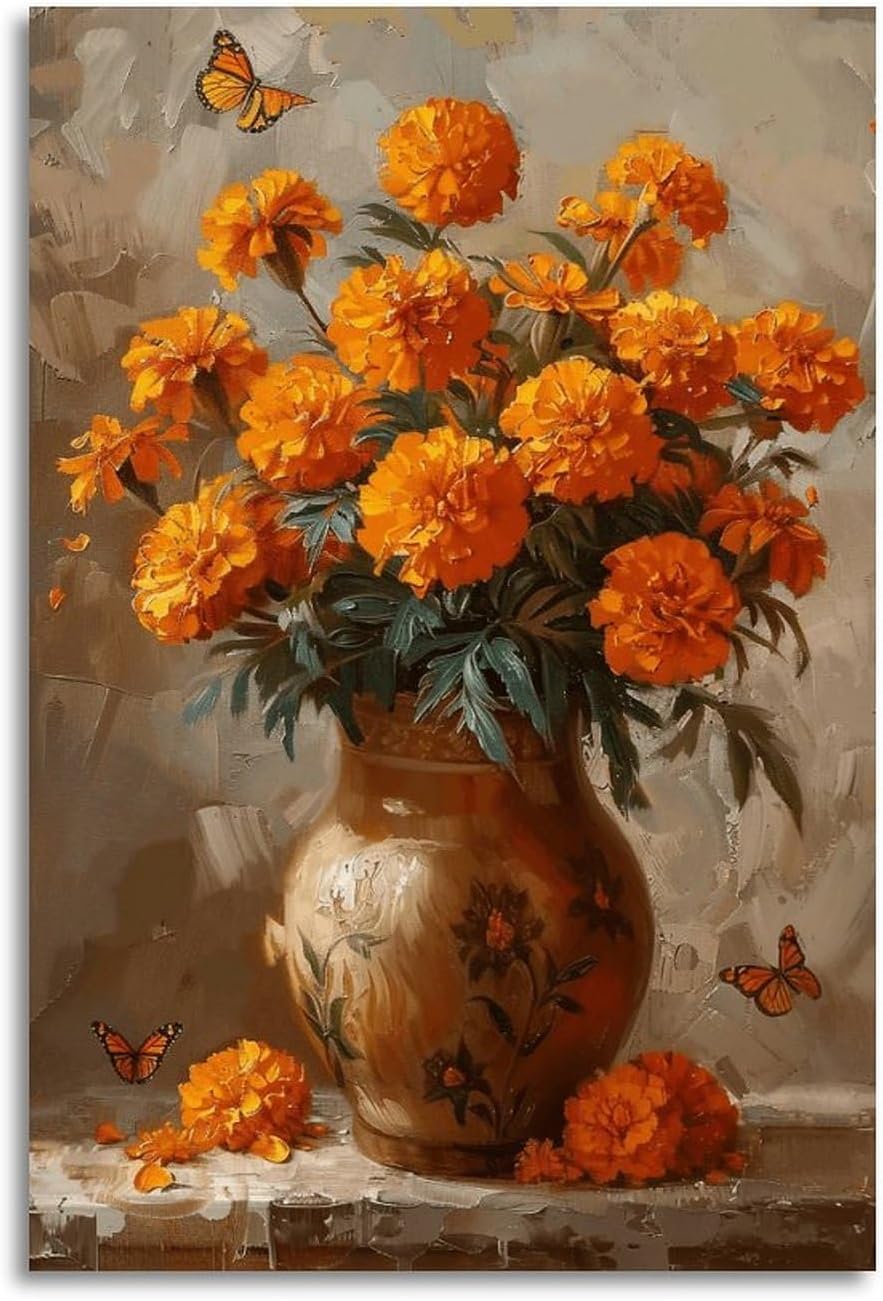 Amazon.com: Marigold Wall Art Monarch Butterfly Canvas Print Día De Los ...