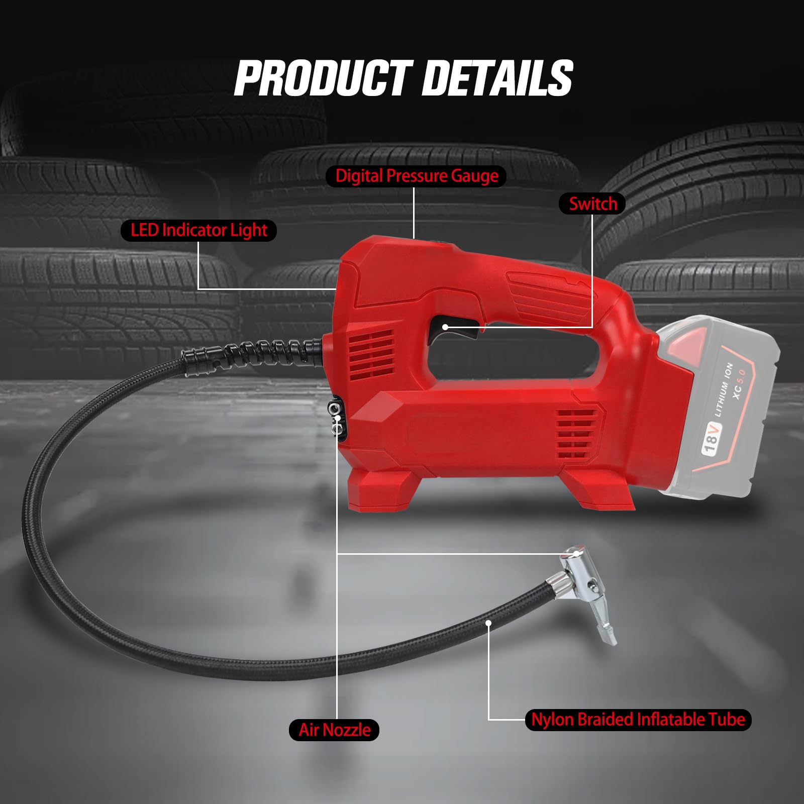 Cordless Tire Inflator Air Compressor for Milwaukee M18 18V Battery ...