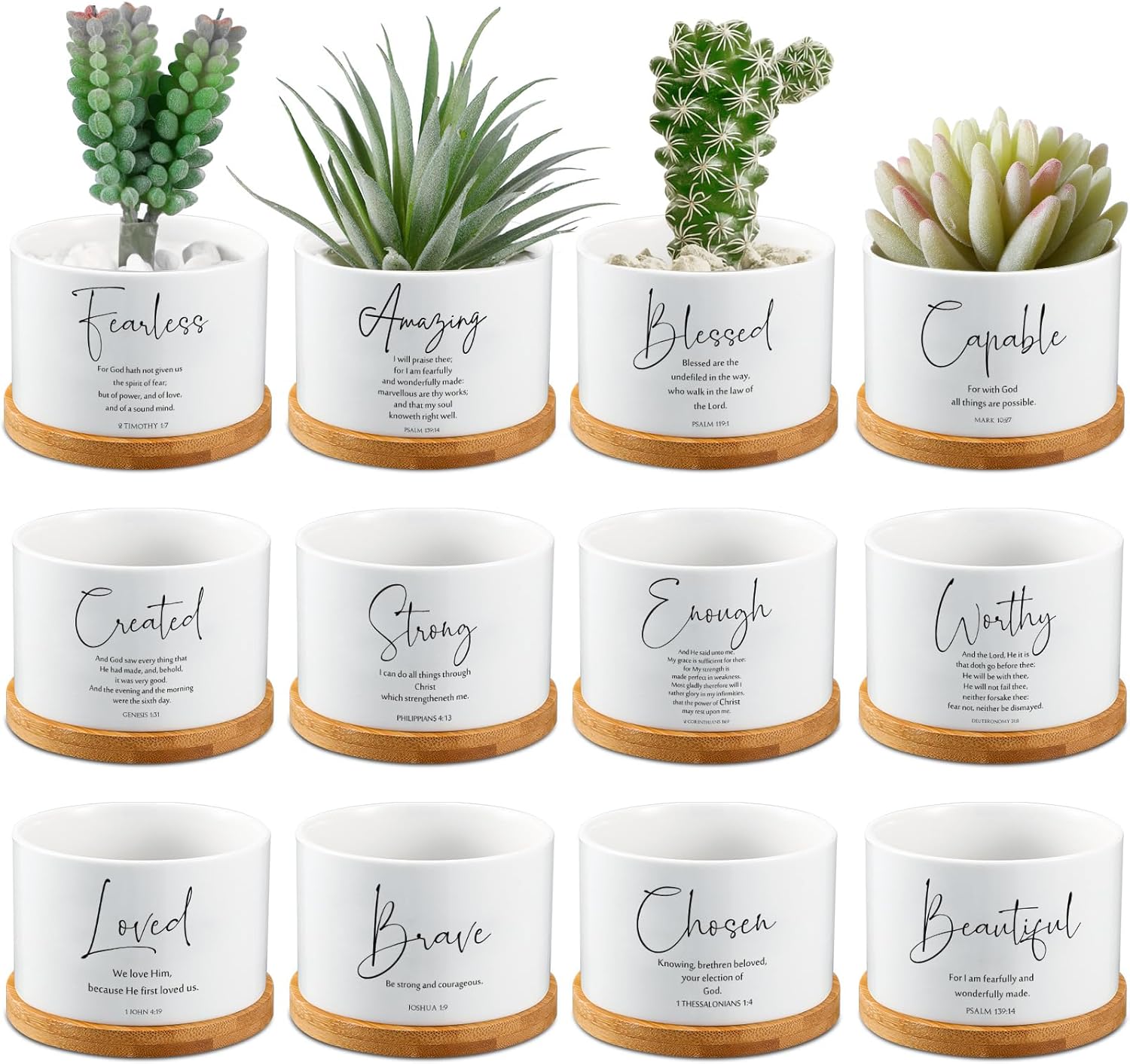Amazon.com : Fumete 12 Pcs White Bible Verse Succulent Pots with ...