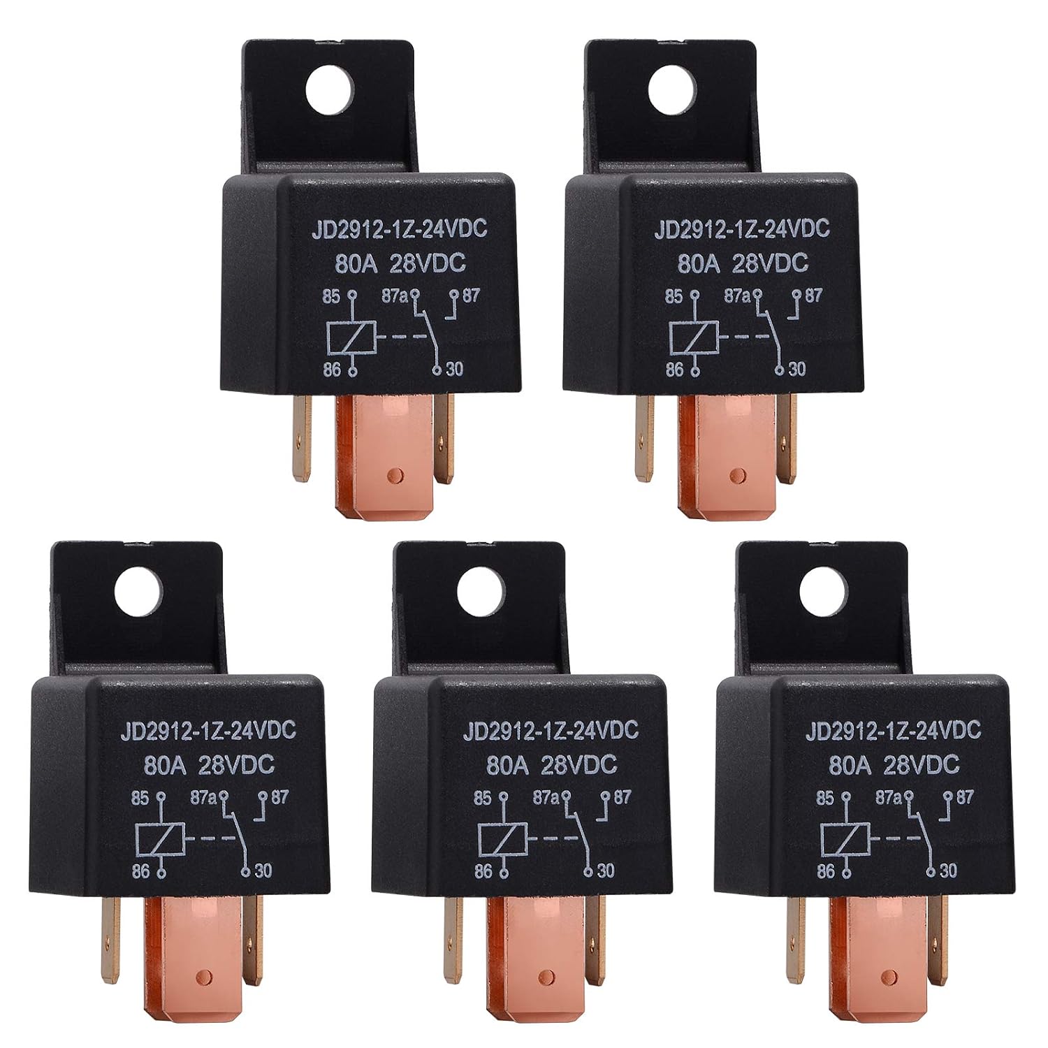 Ehdis 5 Pack Car relay 24V 80 AMP 5 Pin, JD2912-1Z-24VDC 80A 28VDC SPDT ...