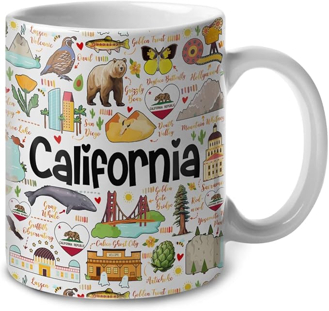 Amazon.com: Lotacy California Symbols Colorful Coffee Mug, Ceramic 11 ...