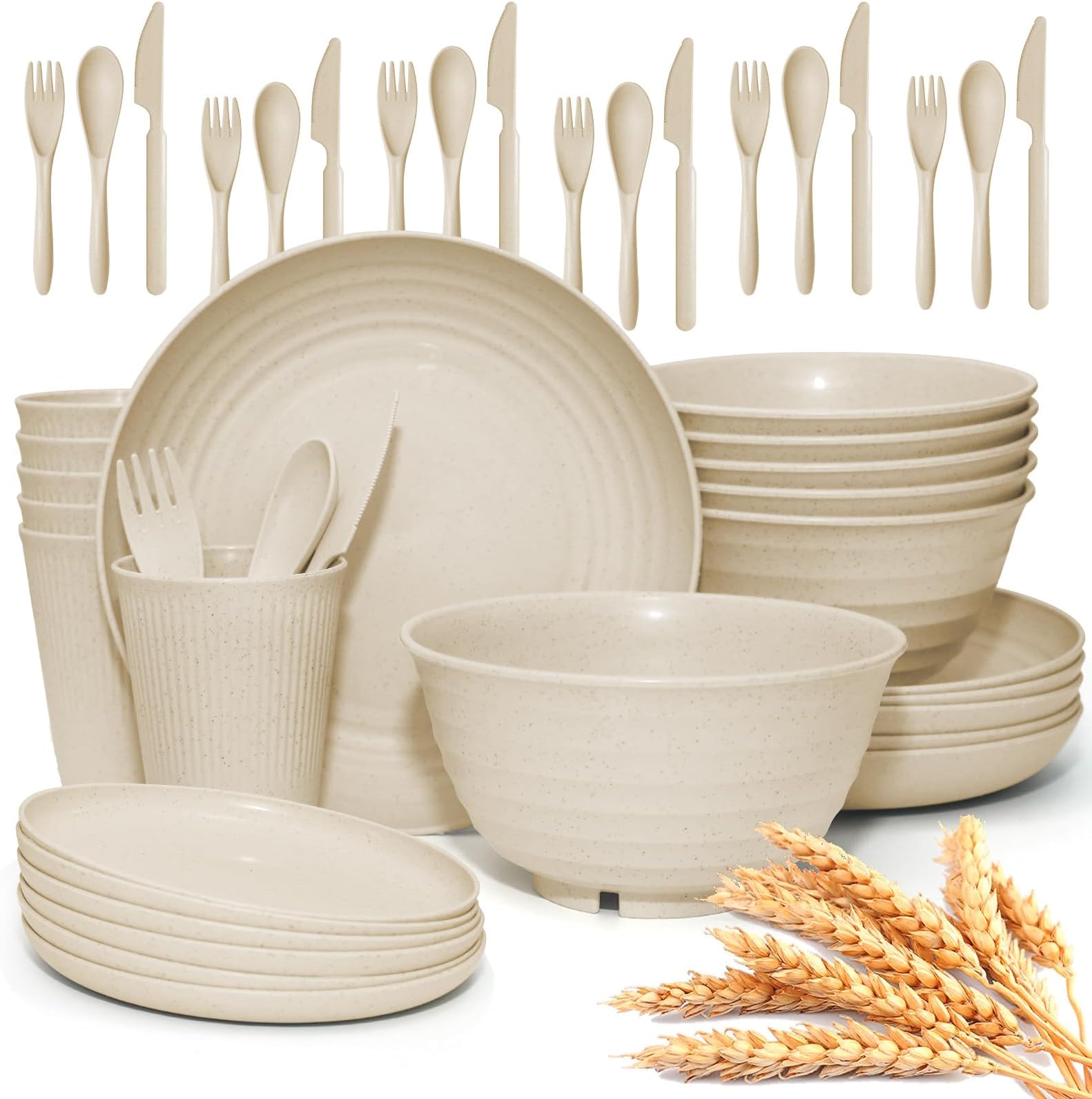 Amazon.com: Miizula Premium 16 Pcs Beige Wheat Straw Plastic Dinnerware ...