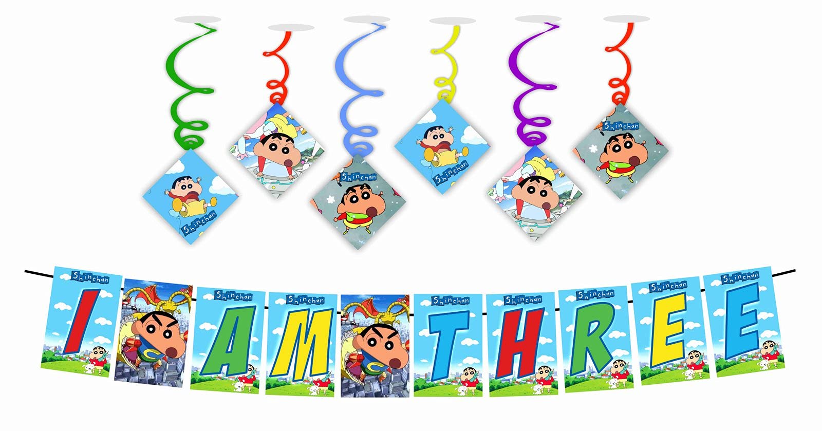 Balloonistics Shin Chan Theme Birthday Banner And Swirls Combo Hanging ...