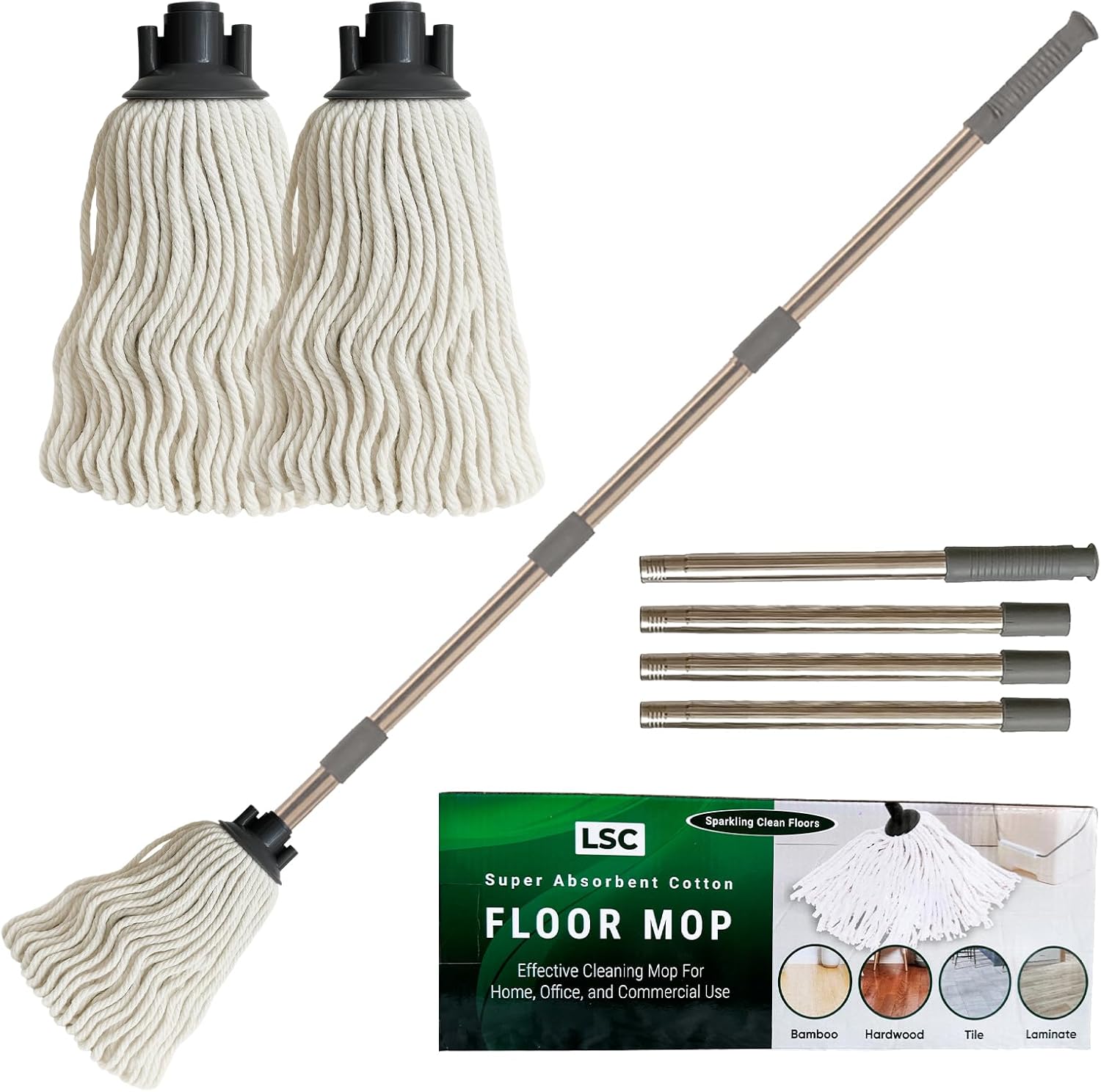 LSC Cotton Floor Mops Looped String Mop with 120cm Long Stainless Steel ...