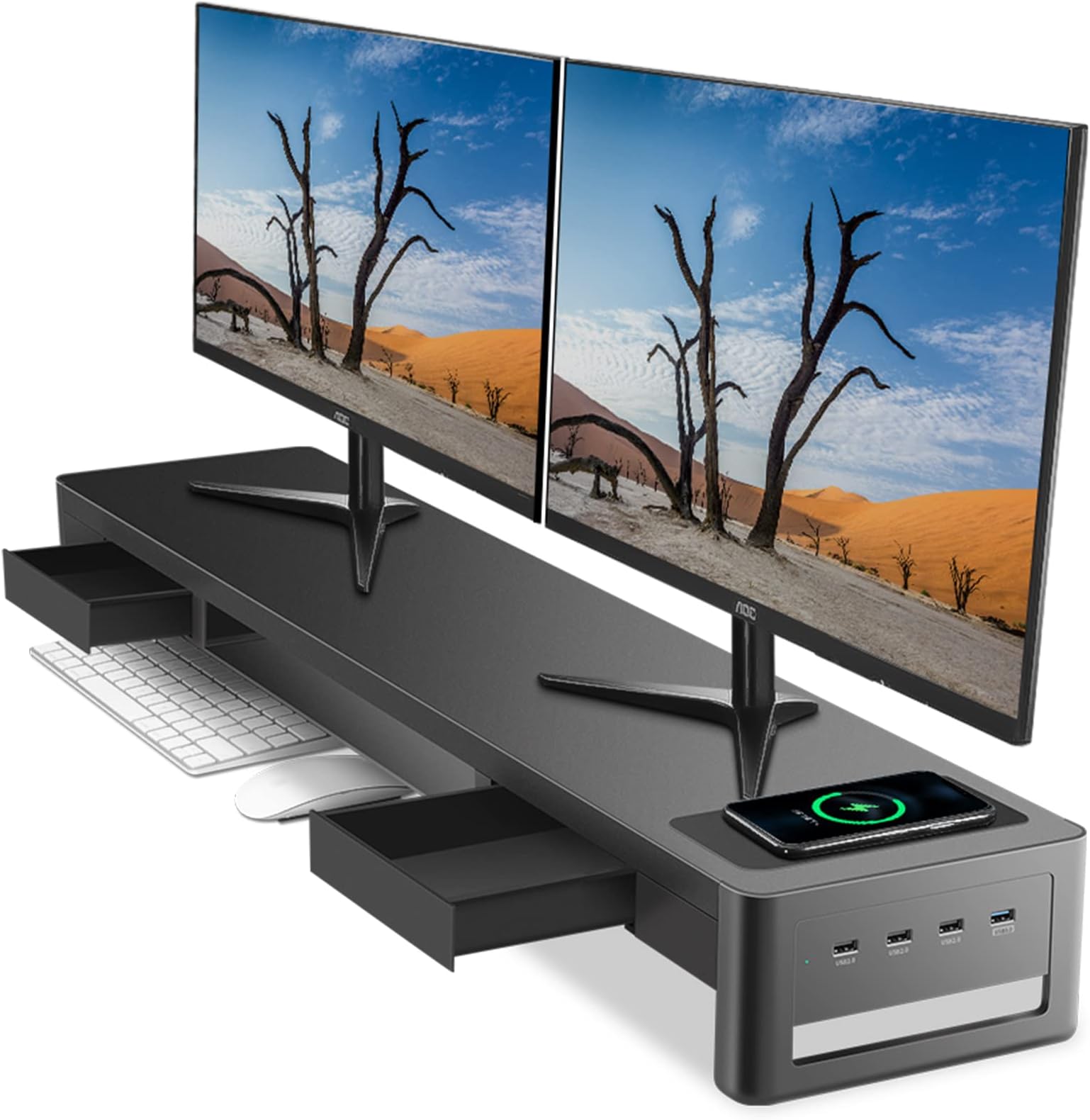 Amazon.com: Vaydeer Dual Monitor Stand, Double Monitor Riser with ...