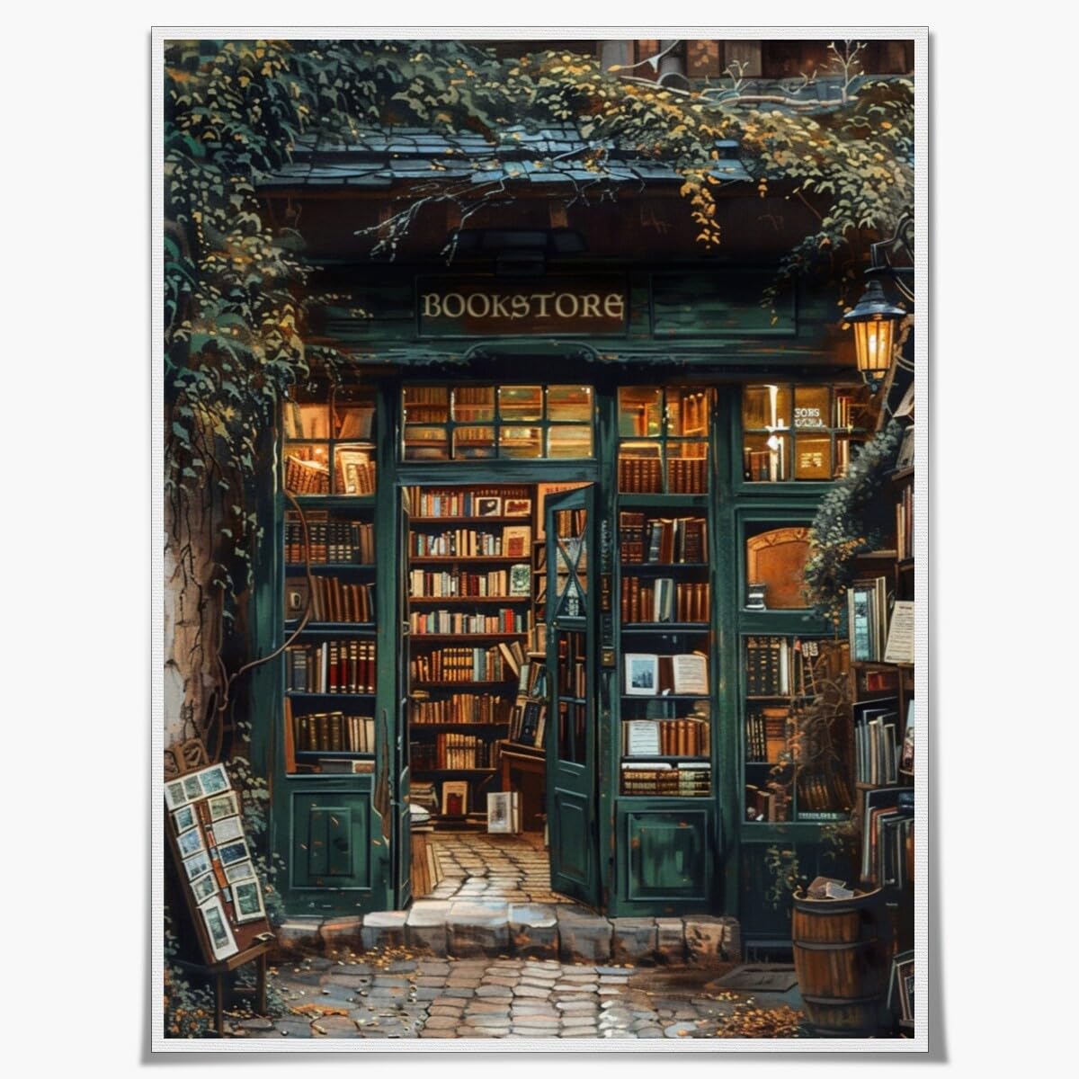 Amazon.com: Vintage Style Bookstore Painting Wall Art Book Lovers ...