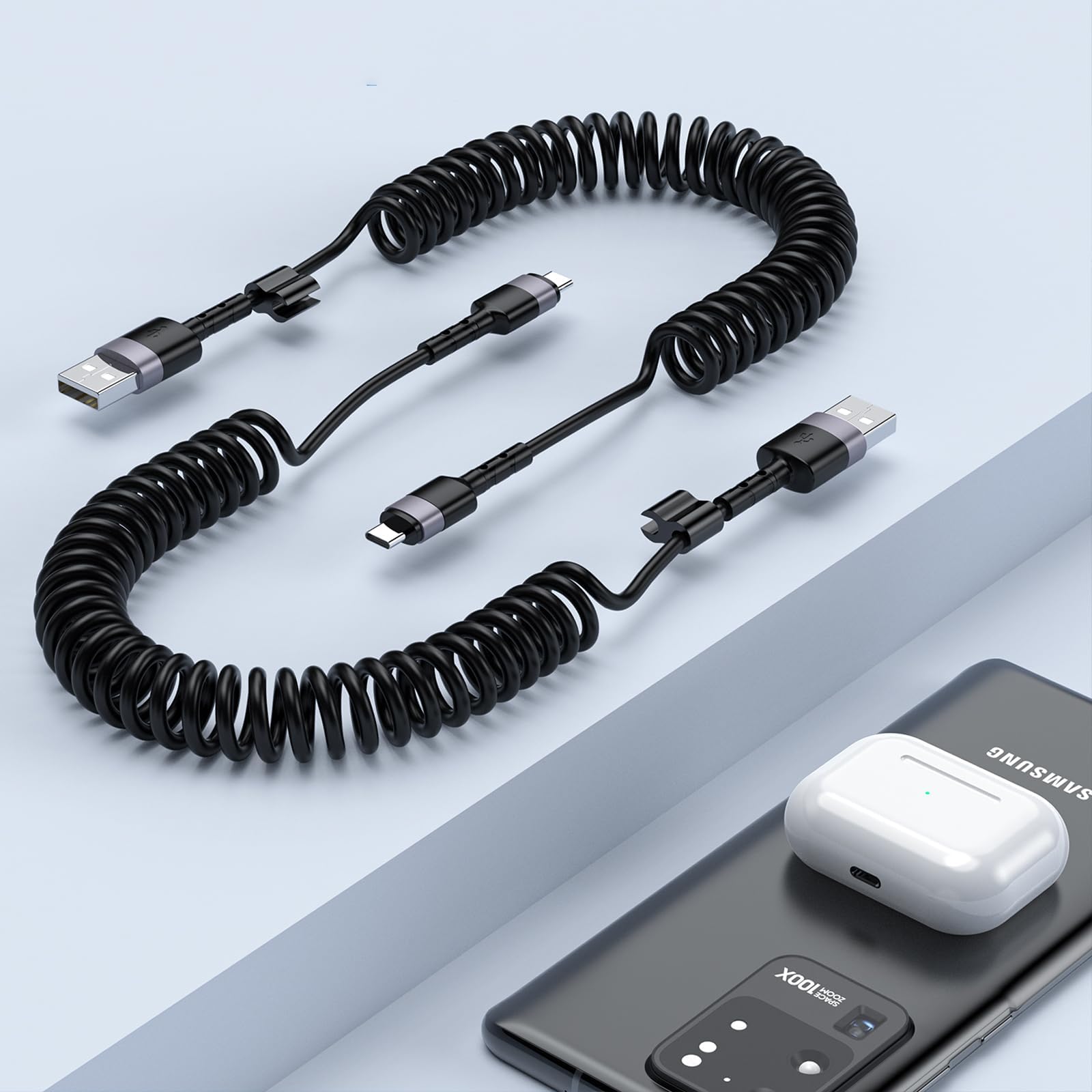 Amazon.com: Coiled USB Type C Cable Fast Charging, 2 Pack 6ft ...