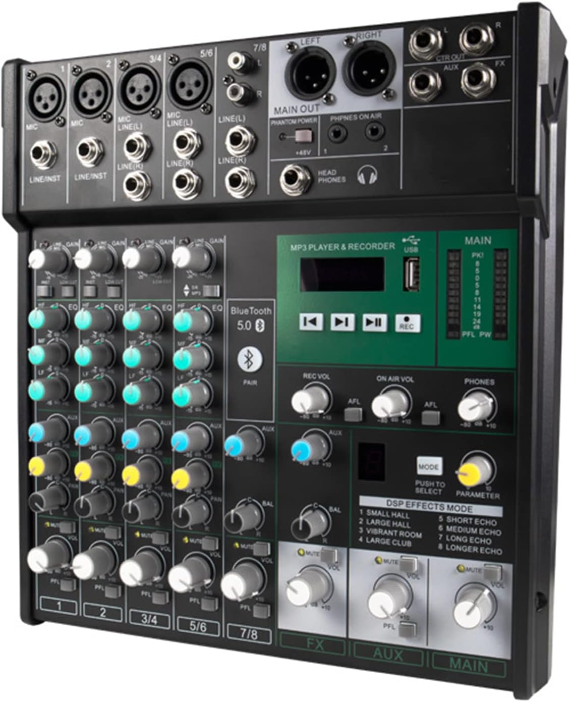 HMTE Professional DJ Mixer, 8 Channel Digital Audio Mixer Amplifier ...