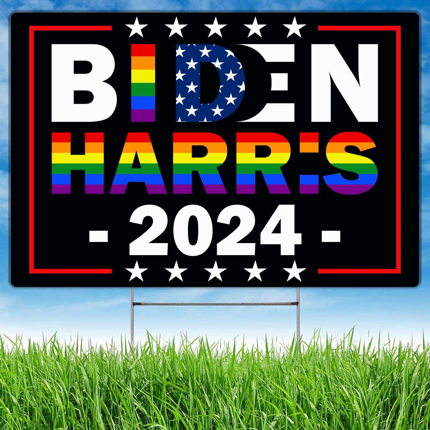 Amazon.com : Biden Harriis 2024 Rainbow Flag Democrat Yard Sign Fade ...