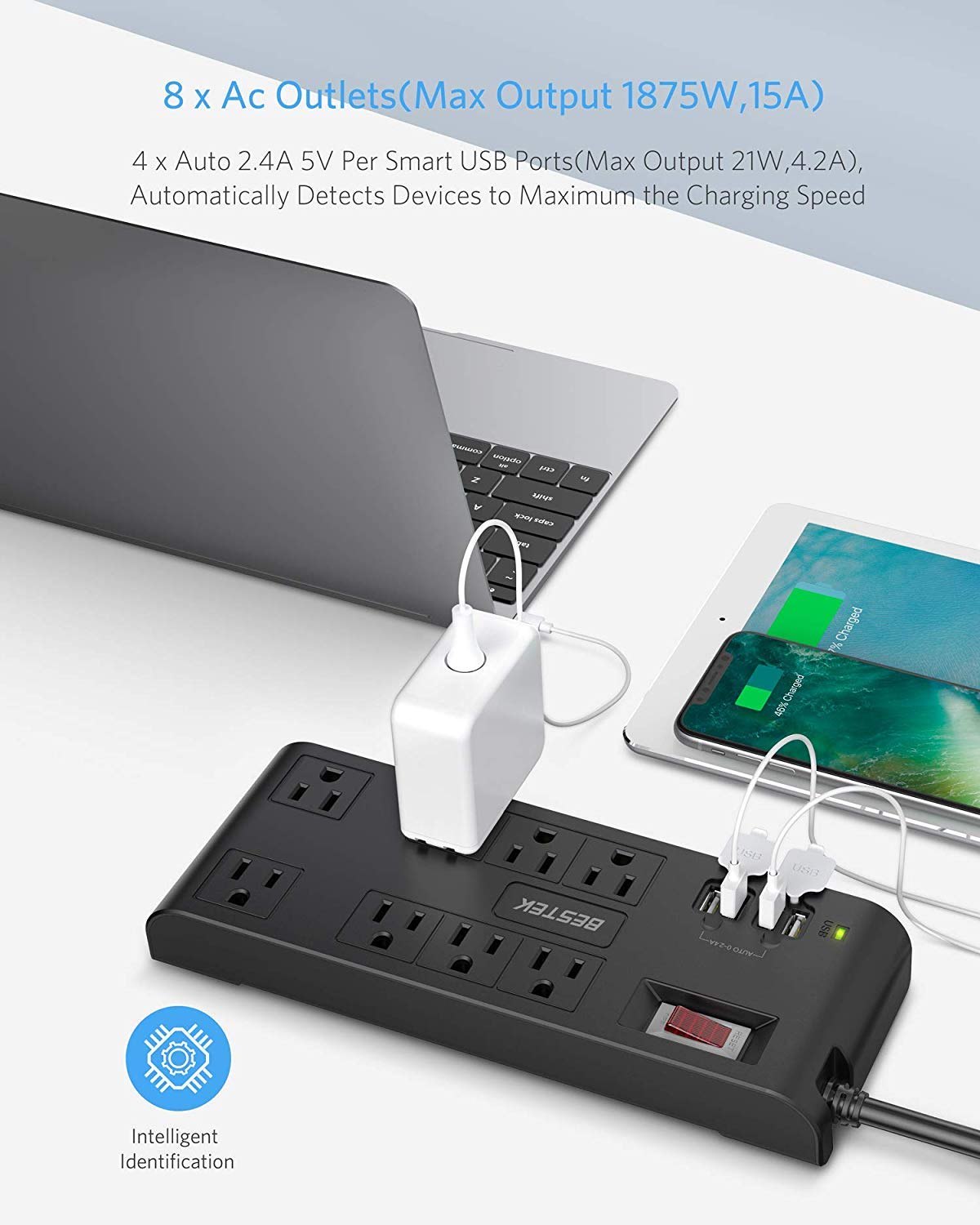 Snapklik.com : BESTEK 8-Outlet 6 Feet Extension Cord Power Strip
