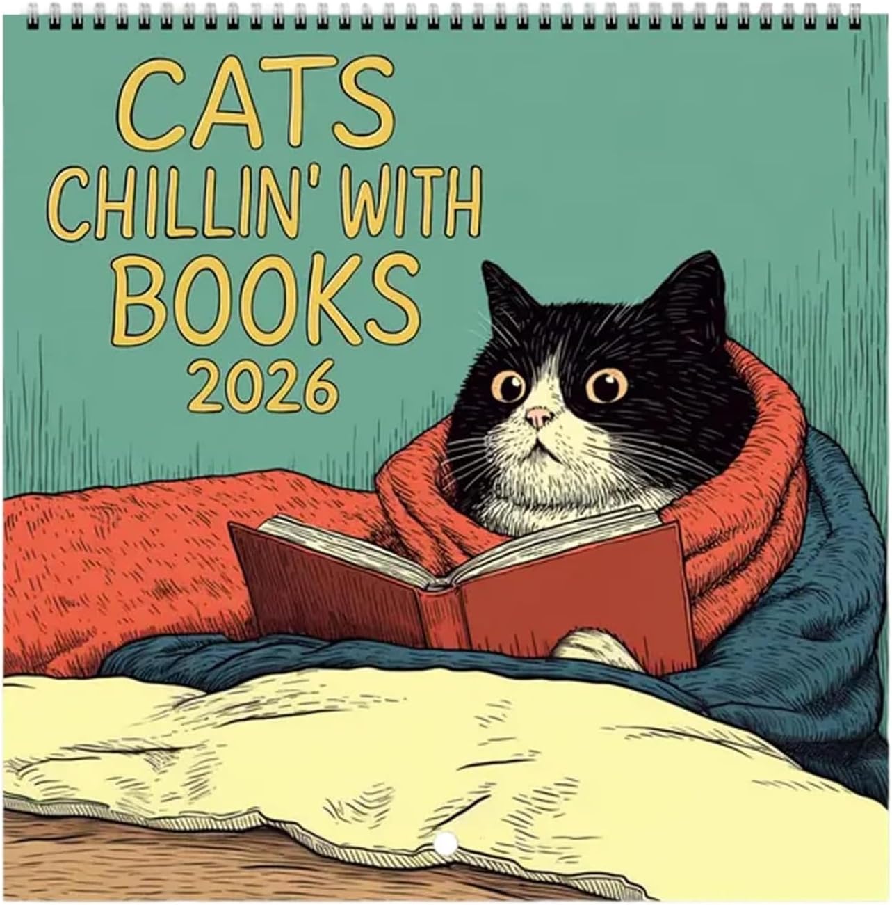 Amazon.com: Cats Chillin' with Books 2026 Wall Calendar, 12 Months Cats ...