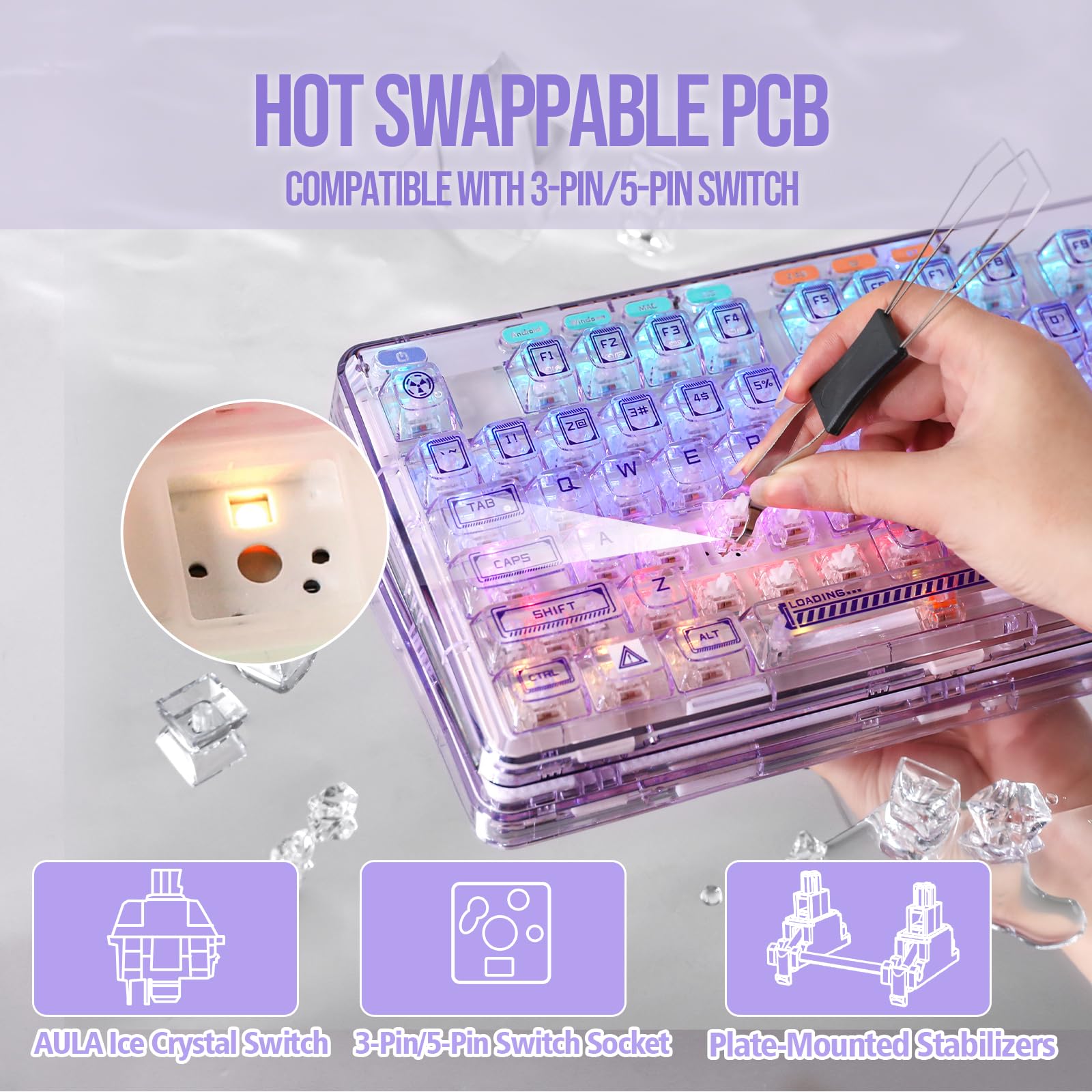 Snapklik.com : MechLands Aula F81 75% Transparent Gaming Keyboard, BT5 ...