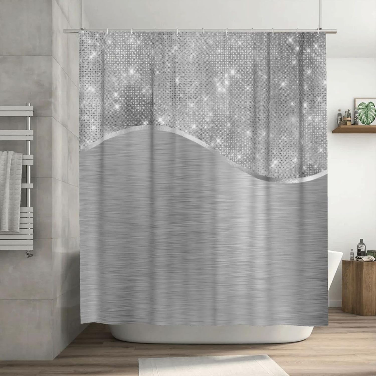 Amazon.com: OLGCZM Shower Curtain for Bathroom Silver Glitter Glam ...