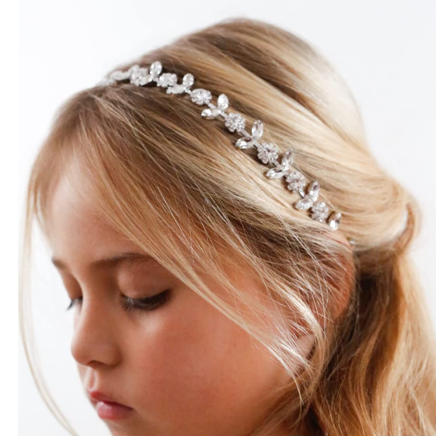 YXYAOLEE Silbernes Blumenmädchen Kopfschmuck Kristall Mädchen Stirnband ...