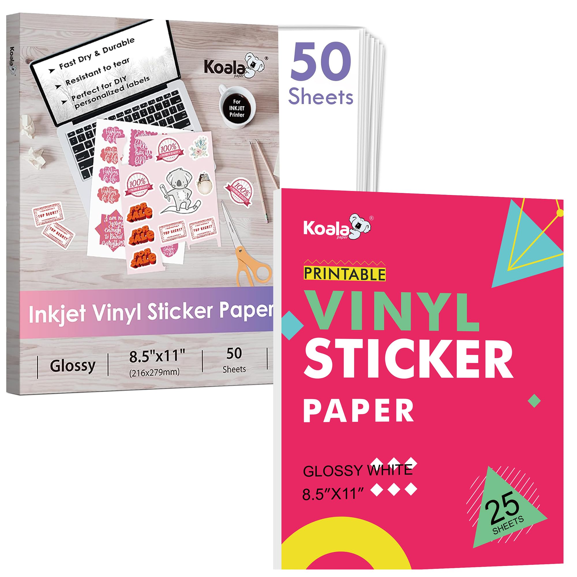 Amazon.com : Koala Printable Glossy Vinyl Sticker Paper for Inkjet ...
