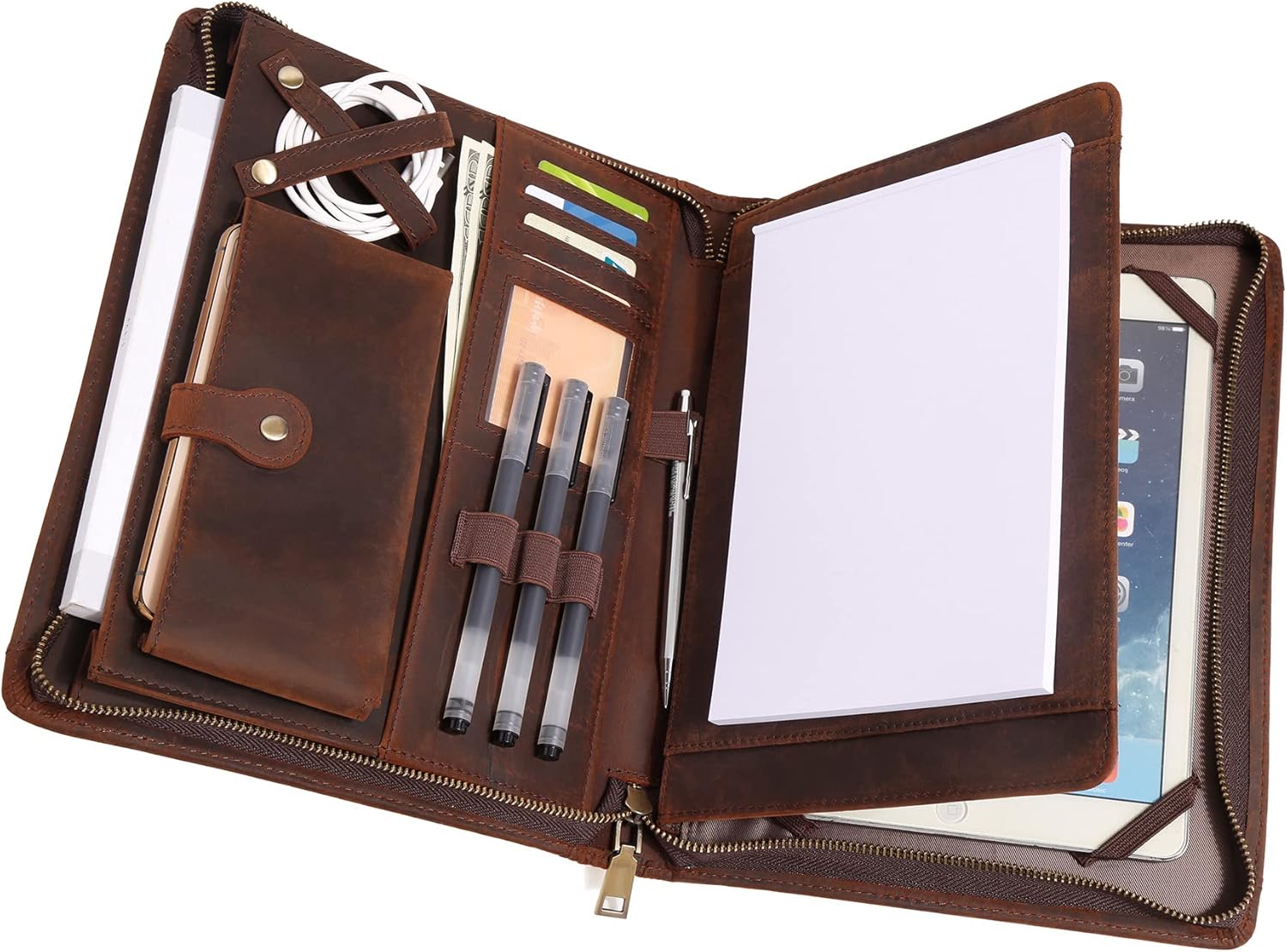 Leather Portfolio Organizer, Leather Padfolio for Men & Women with ...