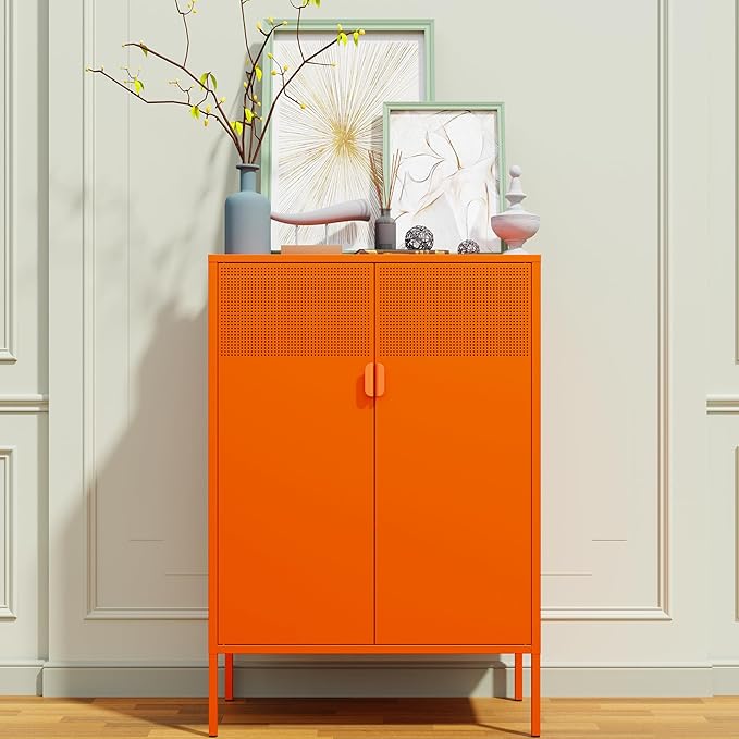Amazon.com: Chshin Orange Metal Storage Cabinet,Metal Locker Storage ...