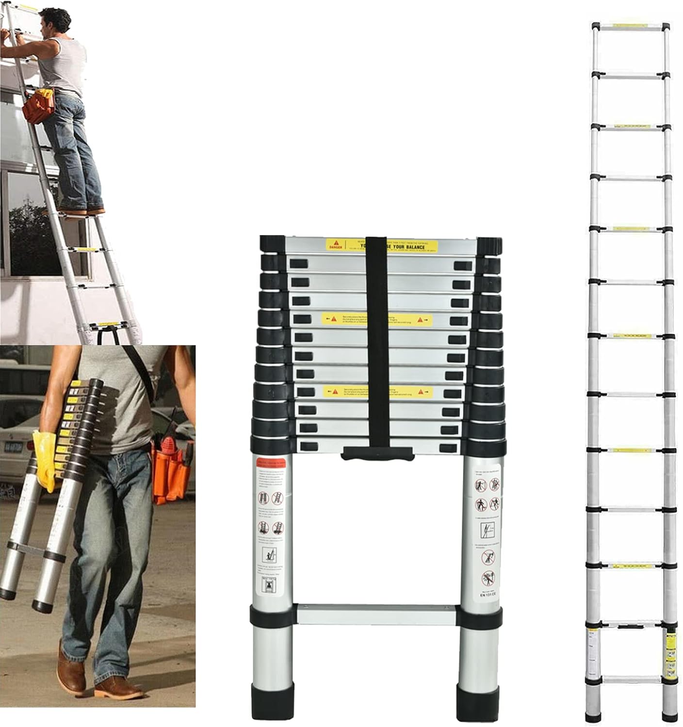 Aluminum Telescoping Ladder - 16FT Extension Ladder with Locking ...