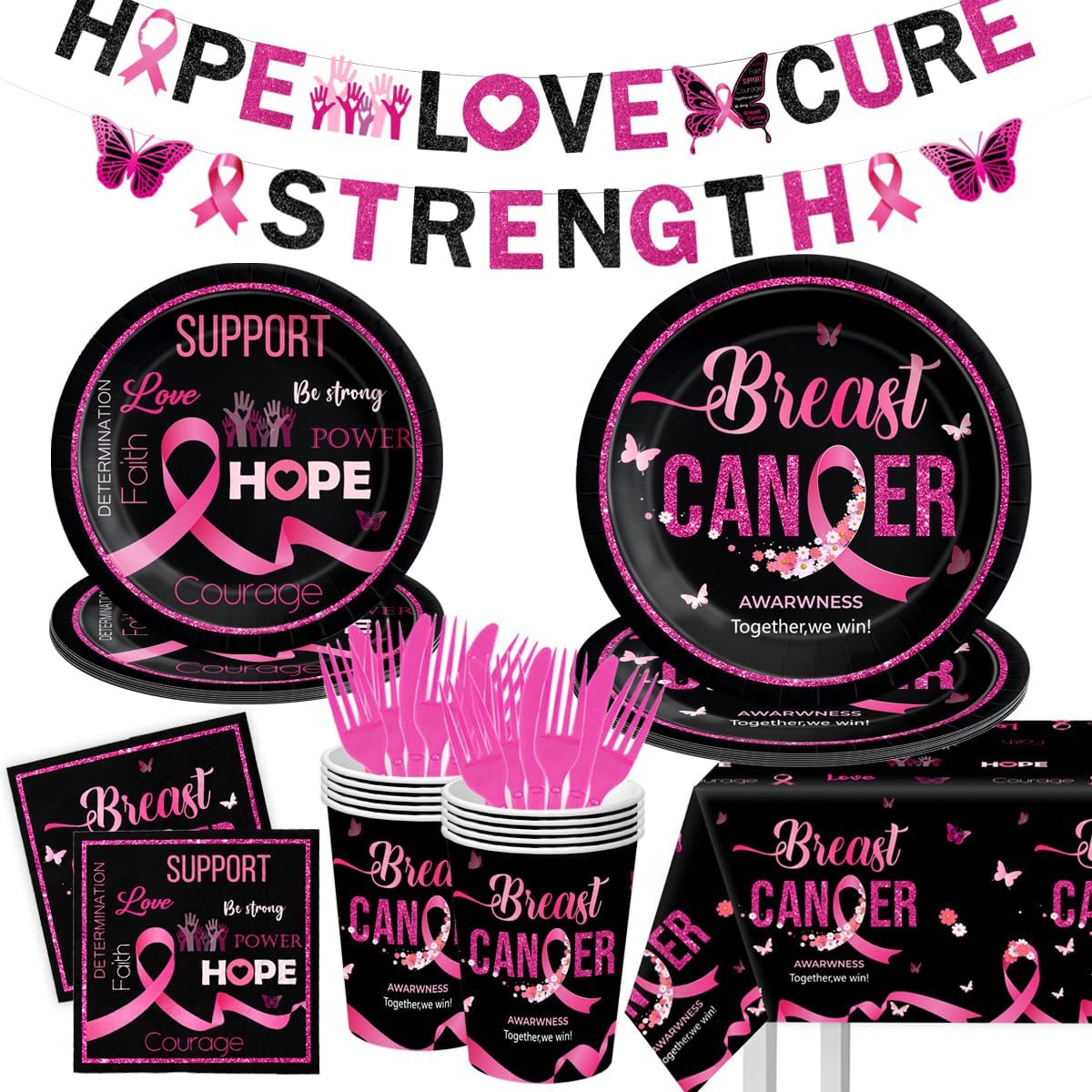 Amazon.com: 48Pack Breast Cancer Awareness Decorations Party Supplies ...