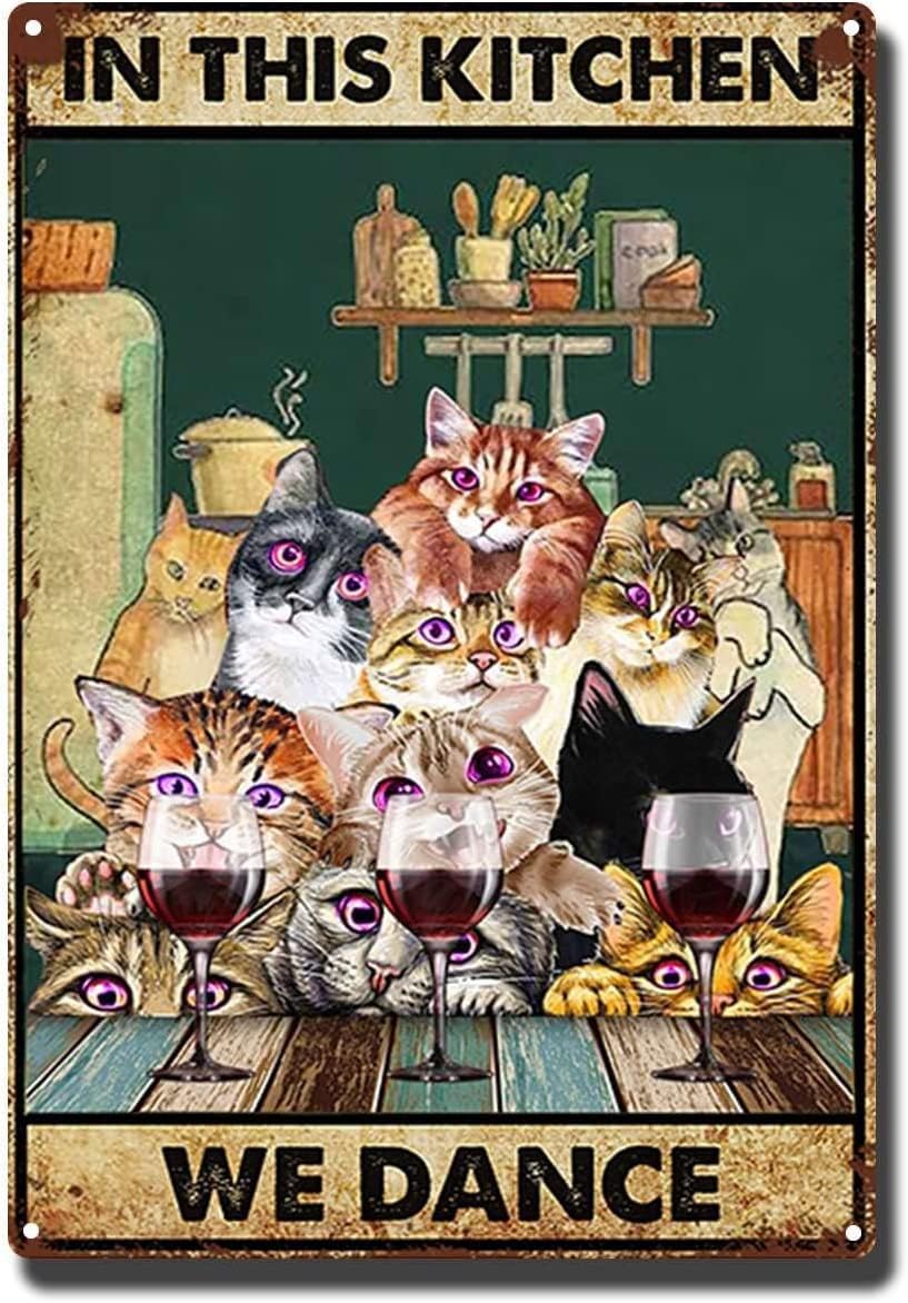 Amazon.com: EYSL Retro Tin Sign Vintage Tin Sign Cat in This Kitchen We ...