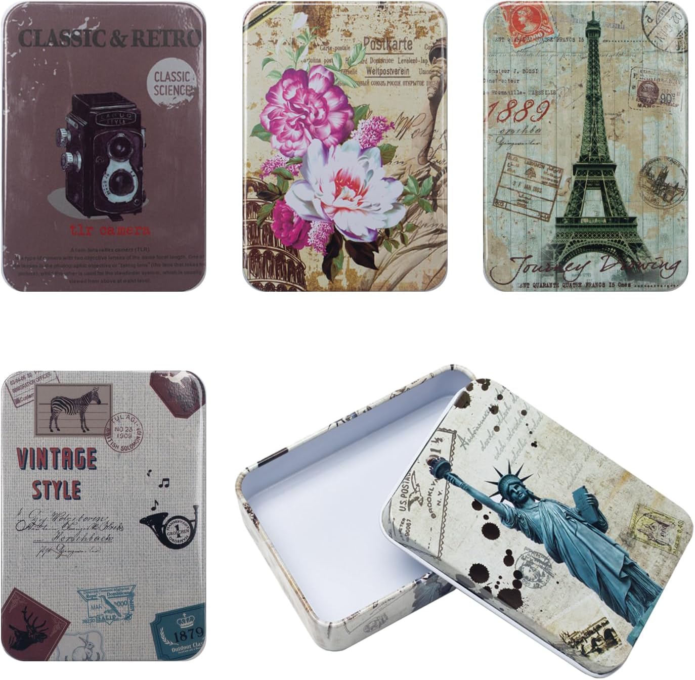 Amazon.com: ASUNFO 5 Pcs Vintage Metal Decorative Mini Tin Box With ...