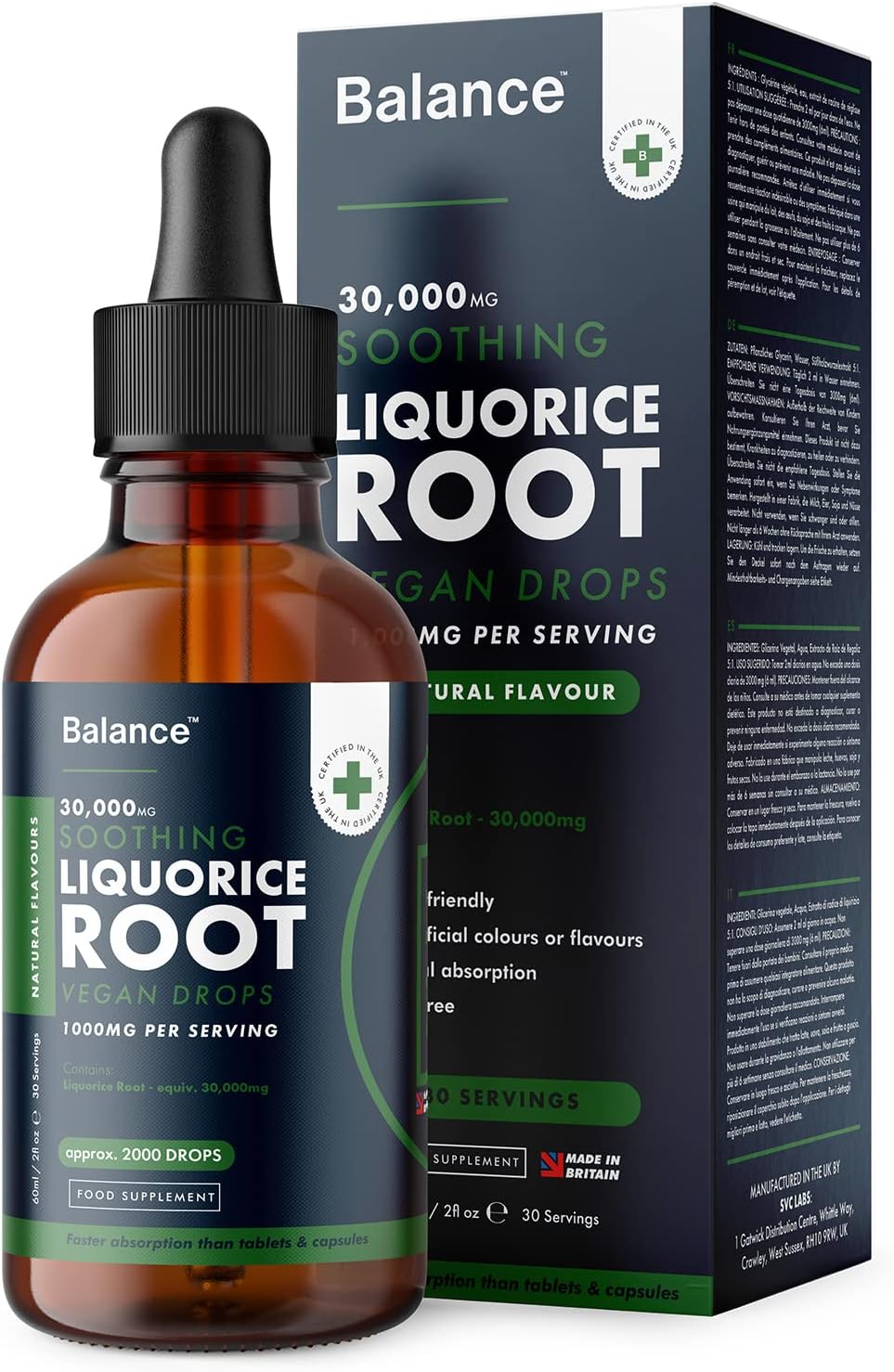 Liquorice Root Liquid Drops - High Strength 1000mg - Vegan - 1 Month ...