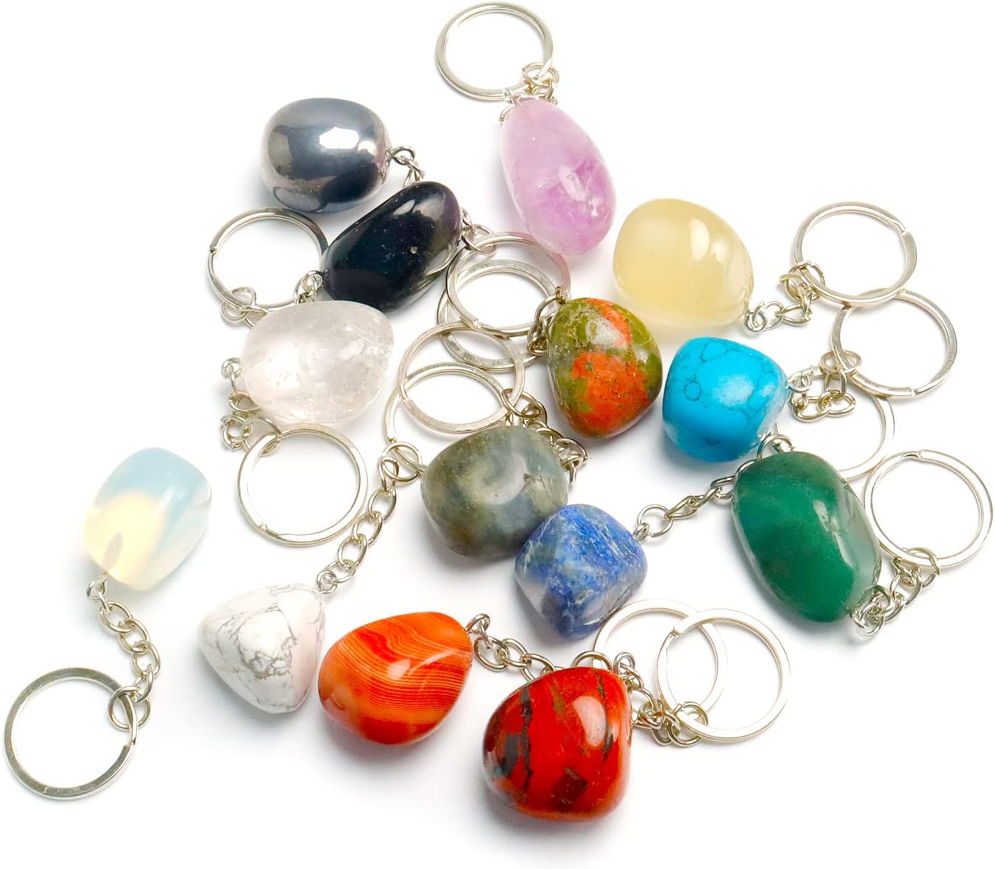 Amazon.com: 20 PCS Natural Healing Crystals Tumbled Stone Beads Keyring ...